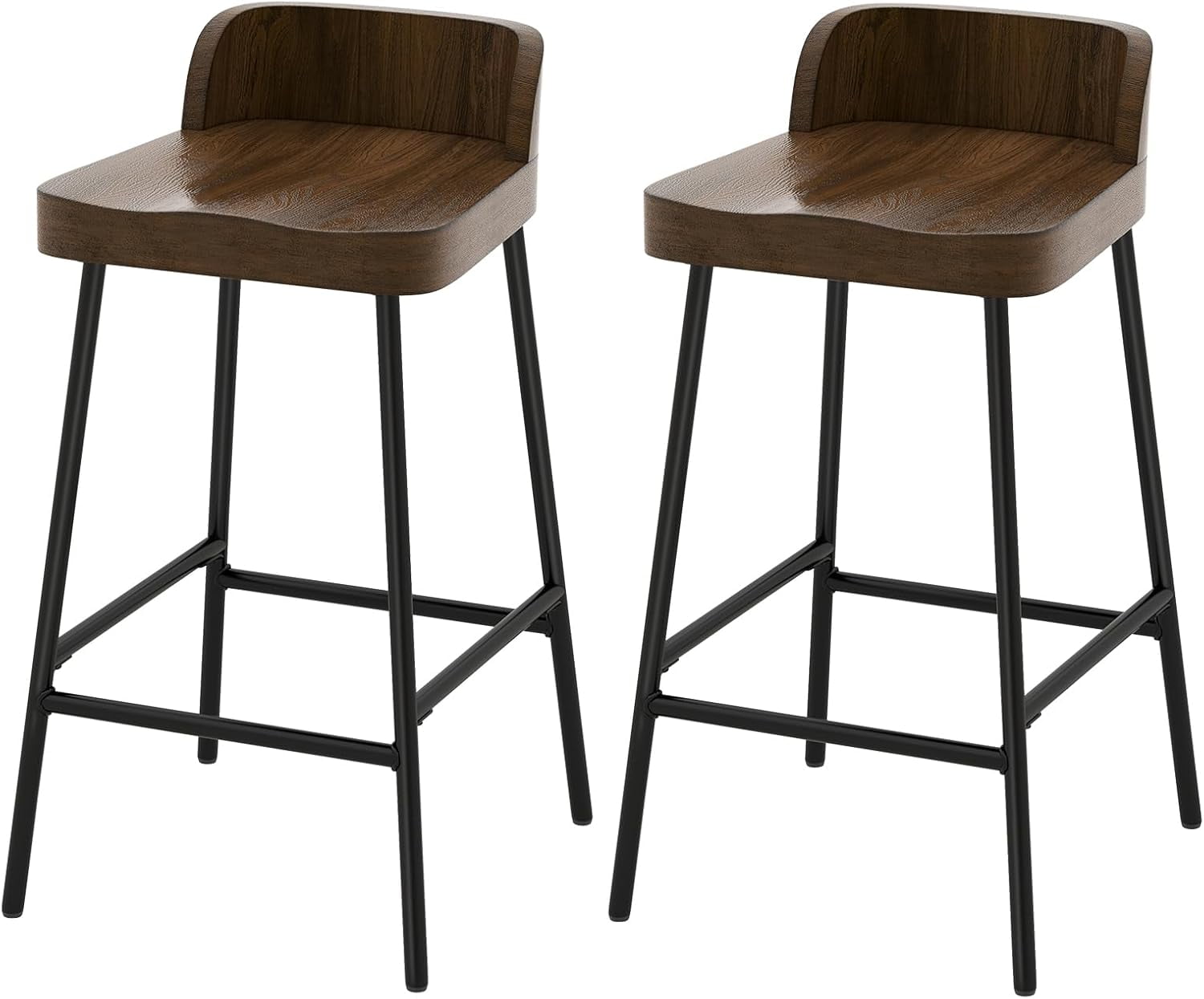 GOFLAME 24.5" Low Back Bar Stool with Curved Seat, Industrial Breakfast ...