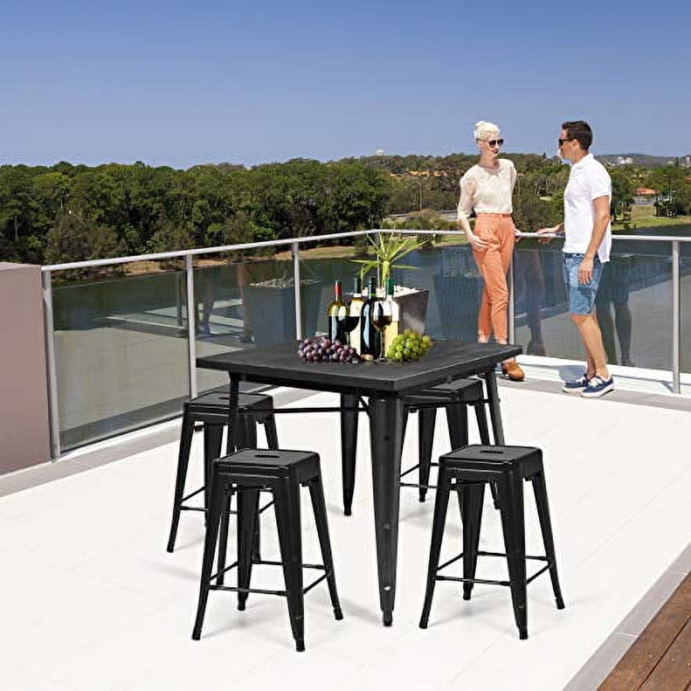 GOFLAME 24" Metal Bar Stools Set of 4, Industrial Cafe Side Chairs with ...