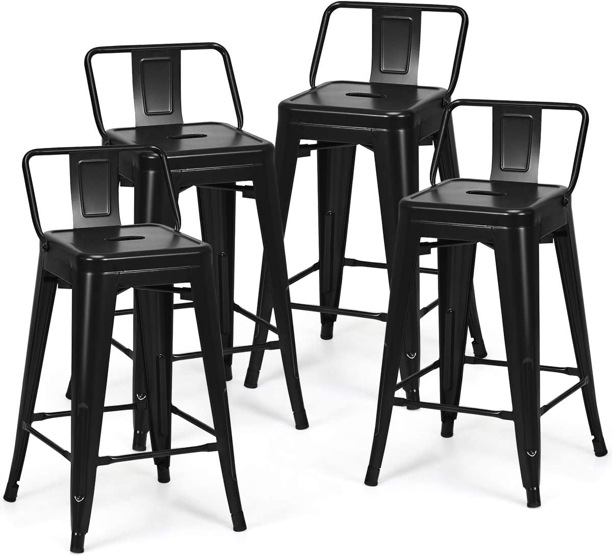 GOFLAME 24" Metal Bar Stools Set of 4, Industrial Cafe Side Chairs with ...