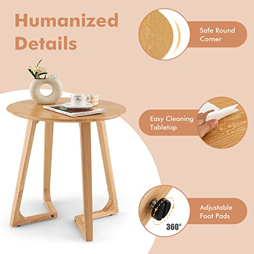 GOFLAME 24” Round End Table, Solid Wood Sofa Side Table with V-Shaped ...