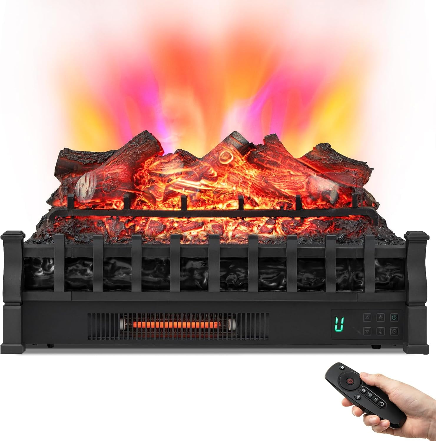 GOFLAME 26” Electric Fireplace Log Set Heater, 1500W Infrared Fireplace ...