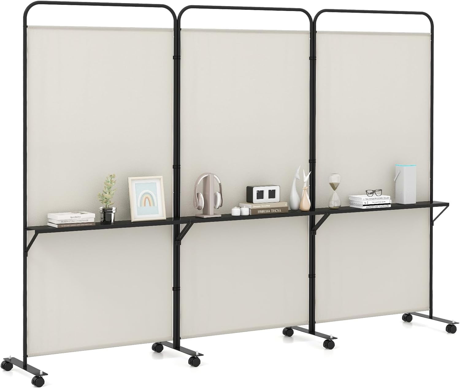 GOFLAME 3 Panel Room Divider with Storage Shelves, 6FT Folding Privacy ...