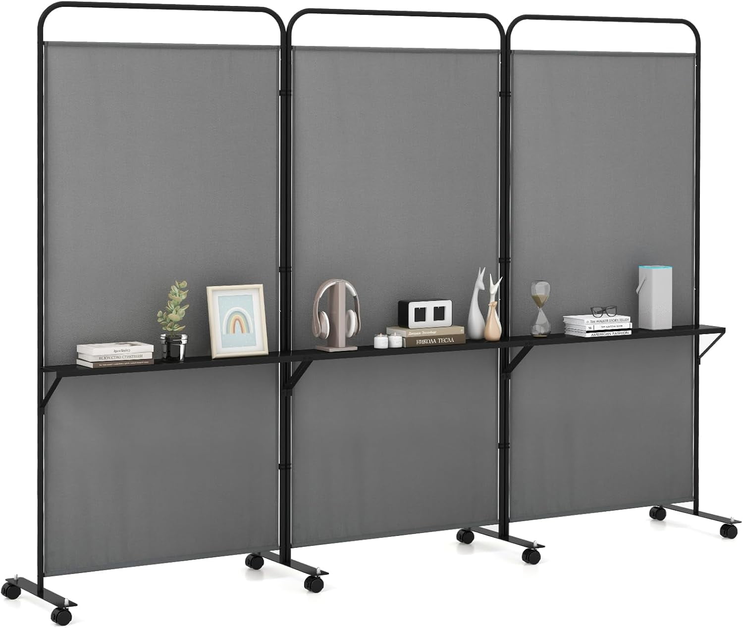GOFLAME 3 Panel Room Divider with Storage Shelves, 6FT Folding Privacy ...