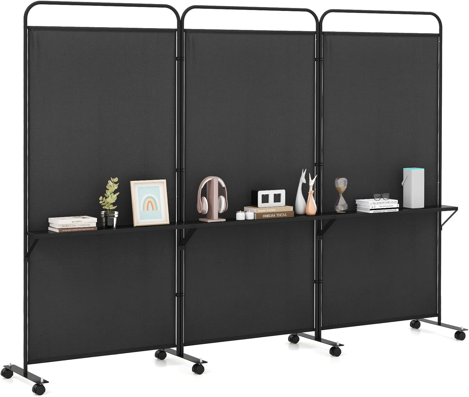 GOFLAME 3 Panel Room Divider with Storage Shelves, 6FT Folding Privacy ...