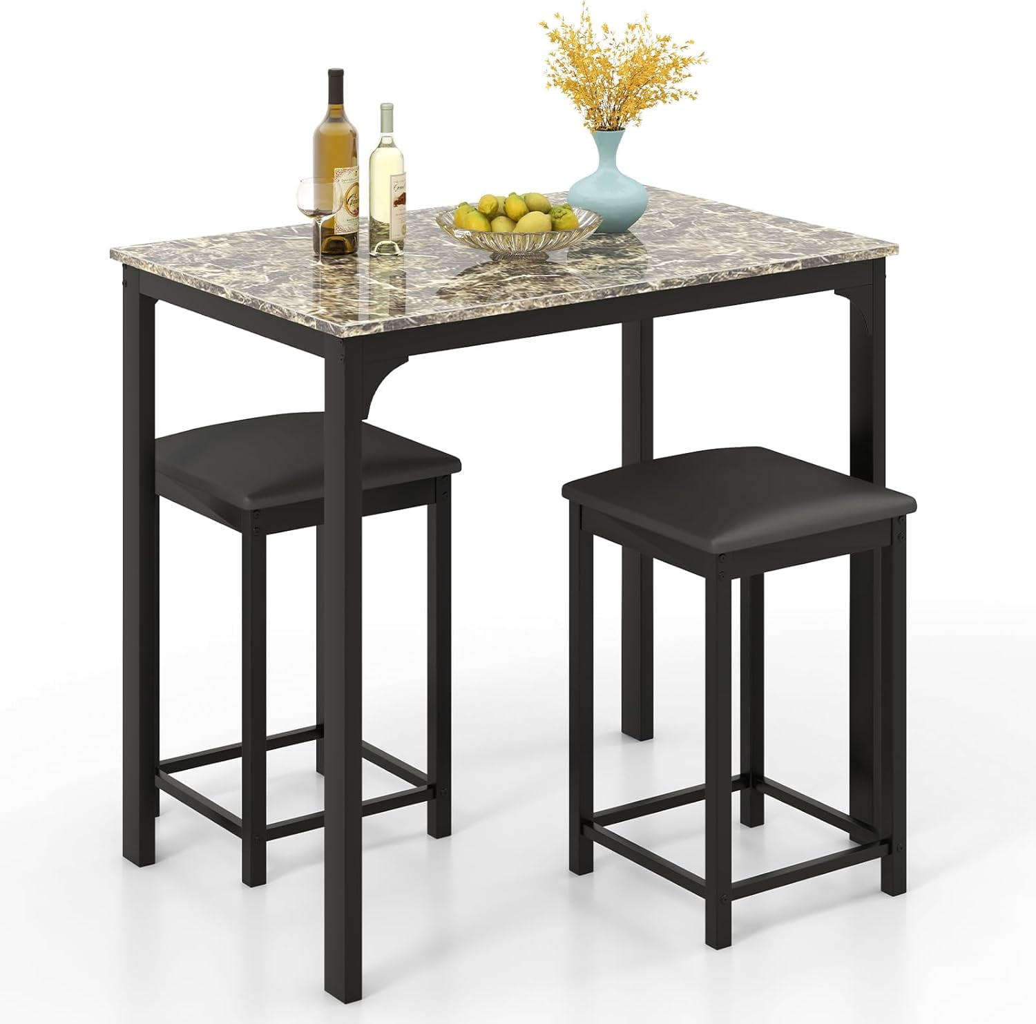 GOFLAME 3-Piece Dining Table Set for 2, Kitchen Counter Height Table ...