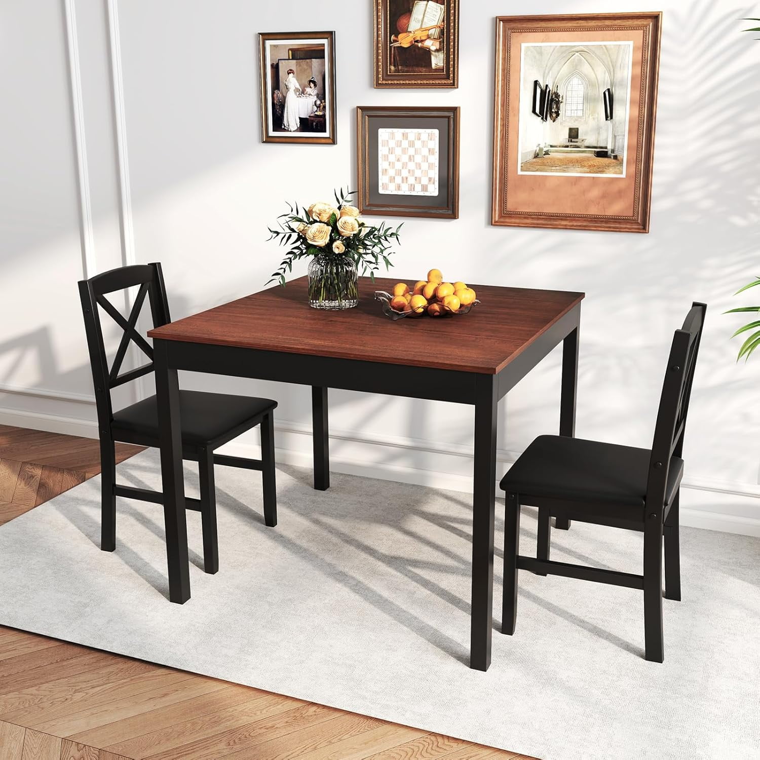 GOFLAME 3-Piece Dining Table Set for 2, Wooden Square Kitchen Table ...