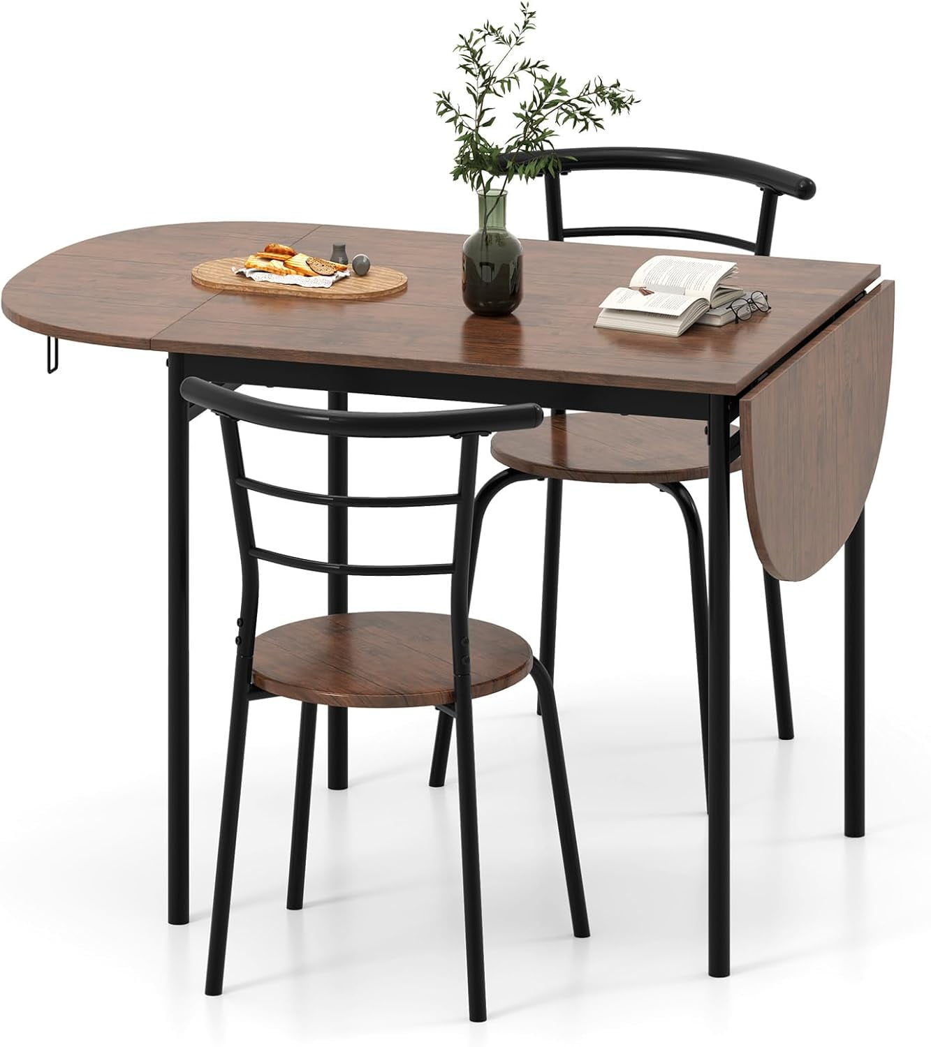 GOFLAME 3-Piece Drop Leaf Dining Table Set, Extendable Kitchen ...