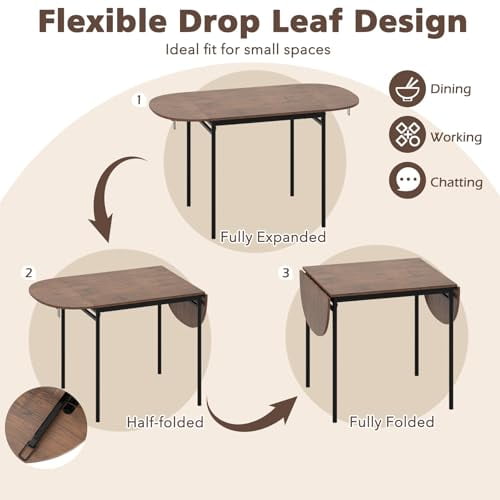 GOFLAME 3-Piece Drop Leaf Dining Table Set, Extendable Kitchen ...