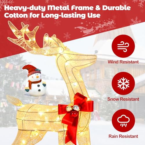 GOFLAME 3-Piece Lighted Christmas Reindeer Family Set, Pre-Lit Xmas ...