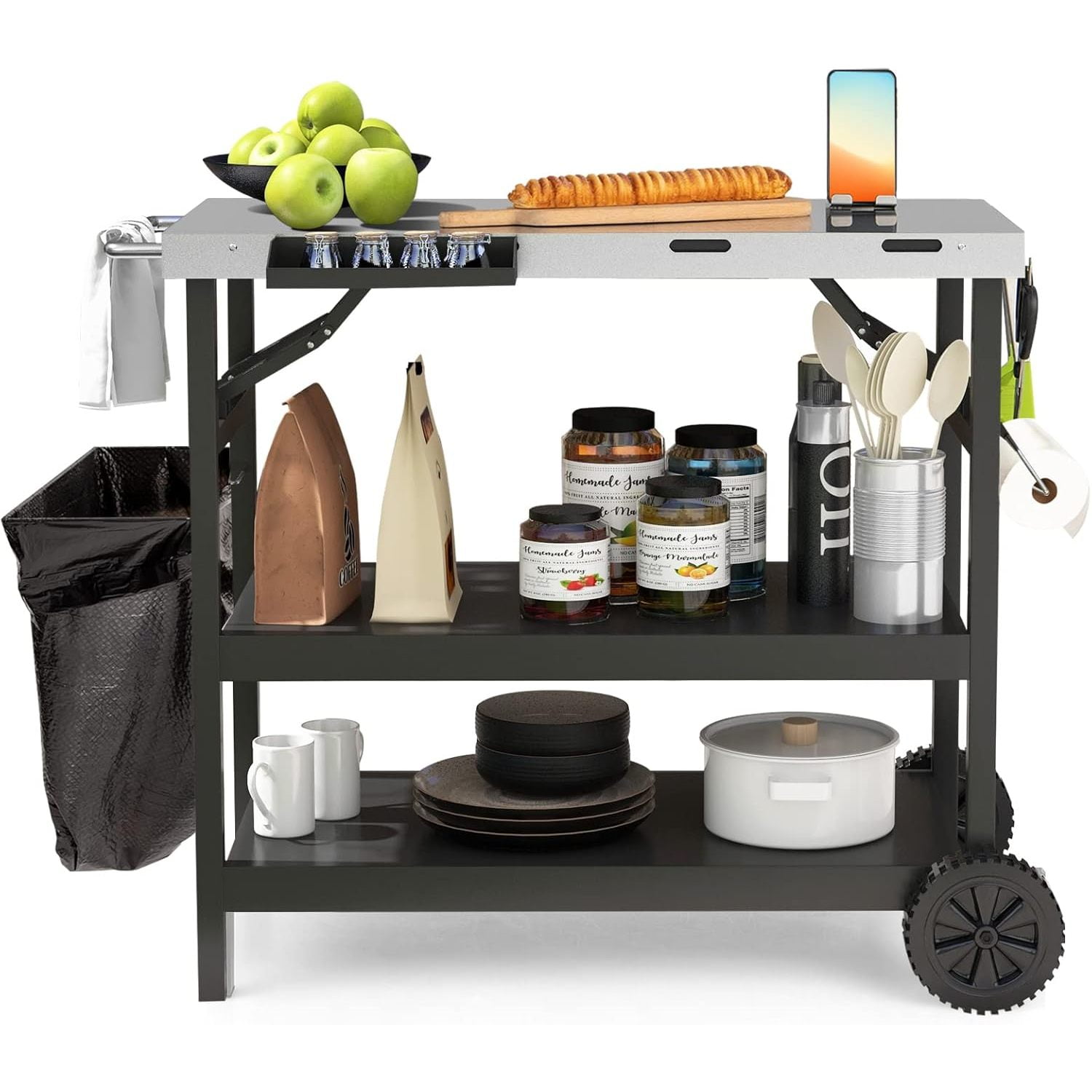 GOFLAME 3-Shelf Outdoor Grill Dining Cart, Movable Food Prep Cart Table ...