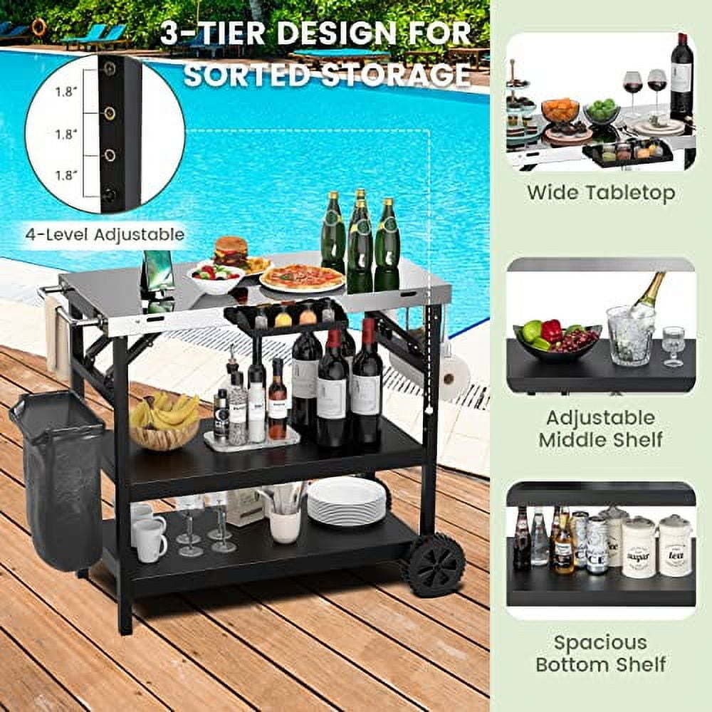 GOFLAME 3-Shelf Outdoor Grill Dining Cart, Movable Food Prep Cart Table ...
