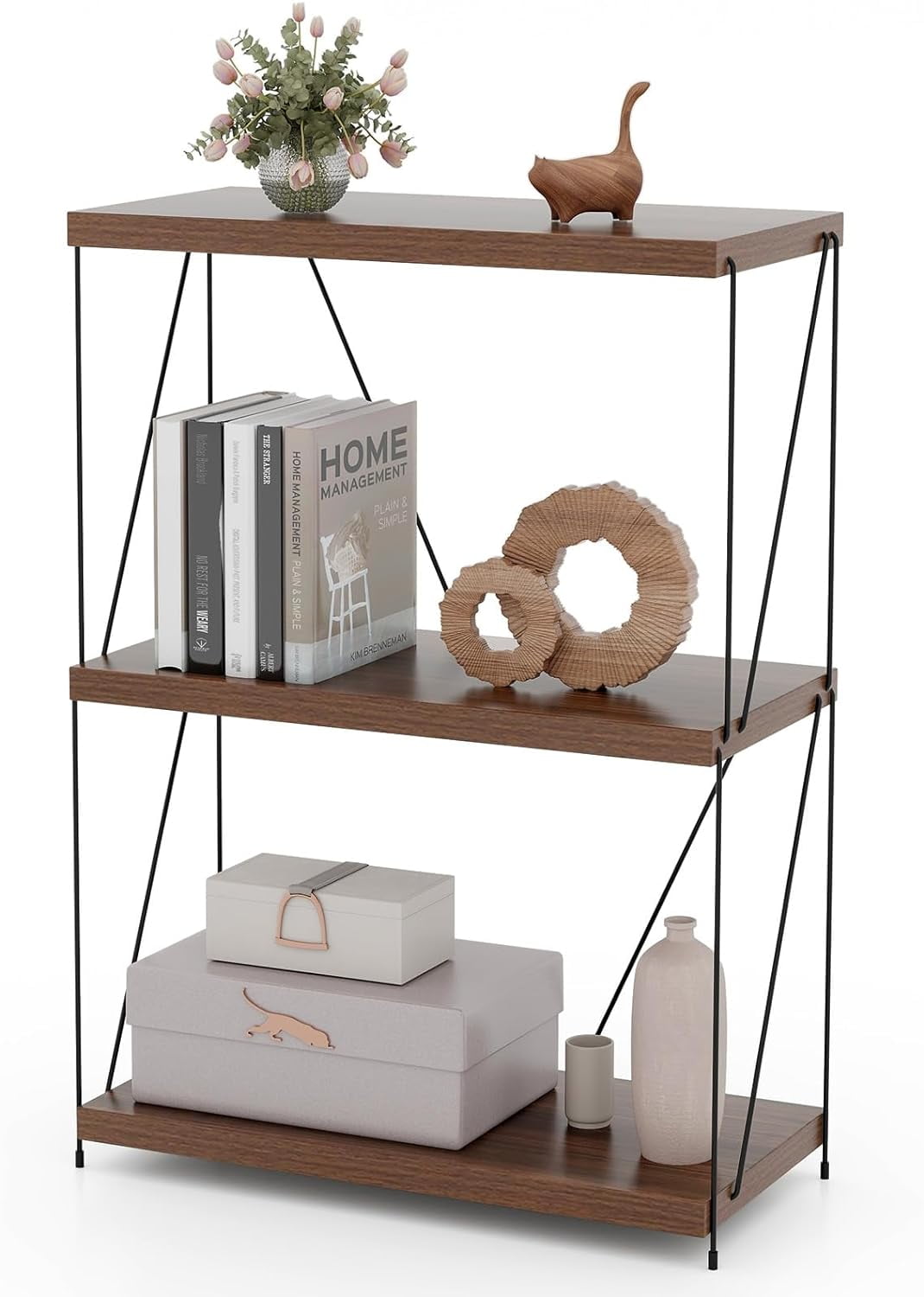 GOFLAME 3-Tier Bookshelf Set of 2, Freestanding Bookcase Shelf with ...