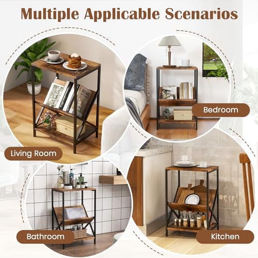 GOFLAME 3-Tier End Table, Industrial Sofa Side Table with 2 Storage ...