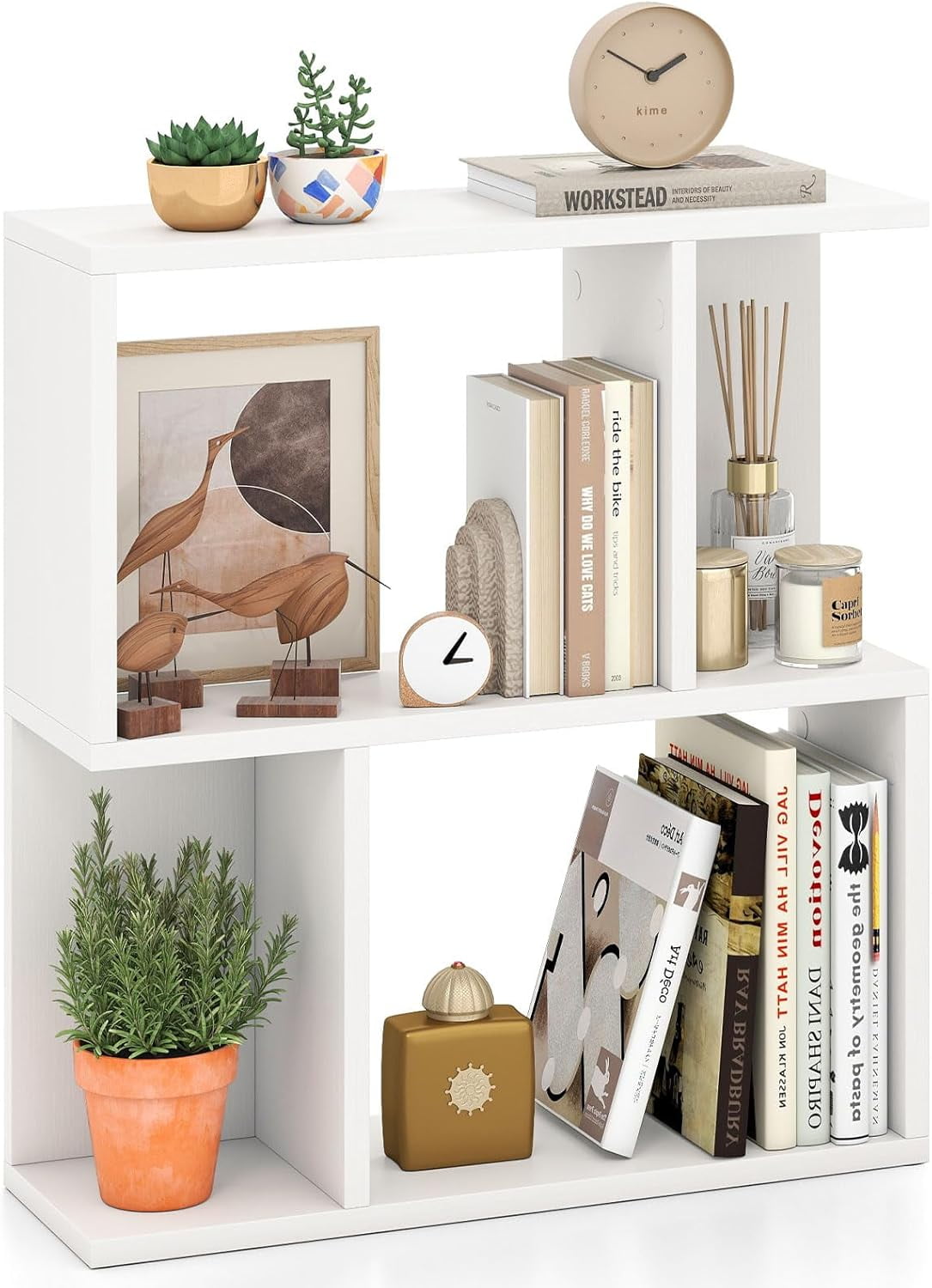 GOFLAME 3-Tier Geometric Bookcase, S-Shaped Book Shelf with 2 Open Back ...