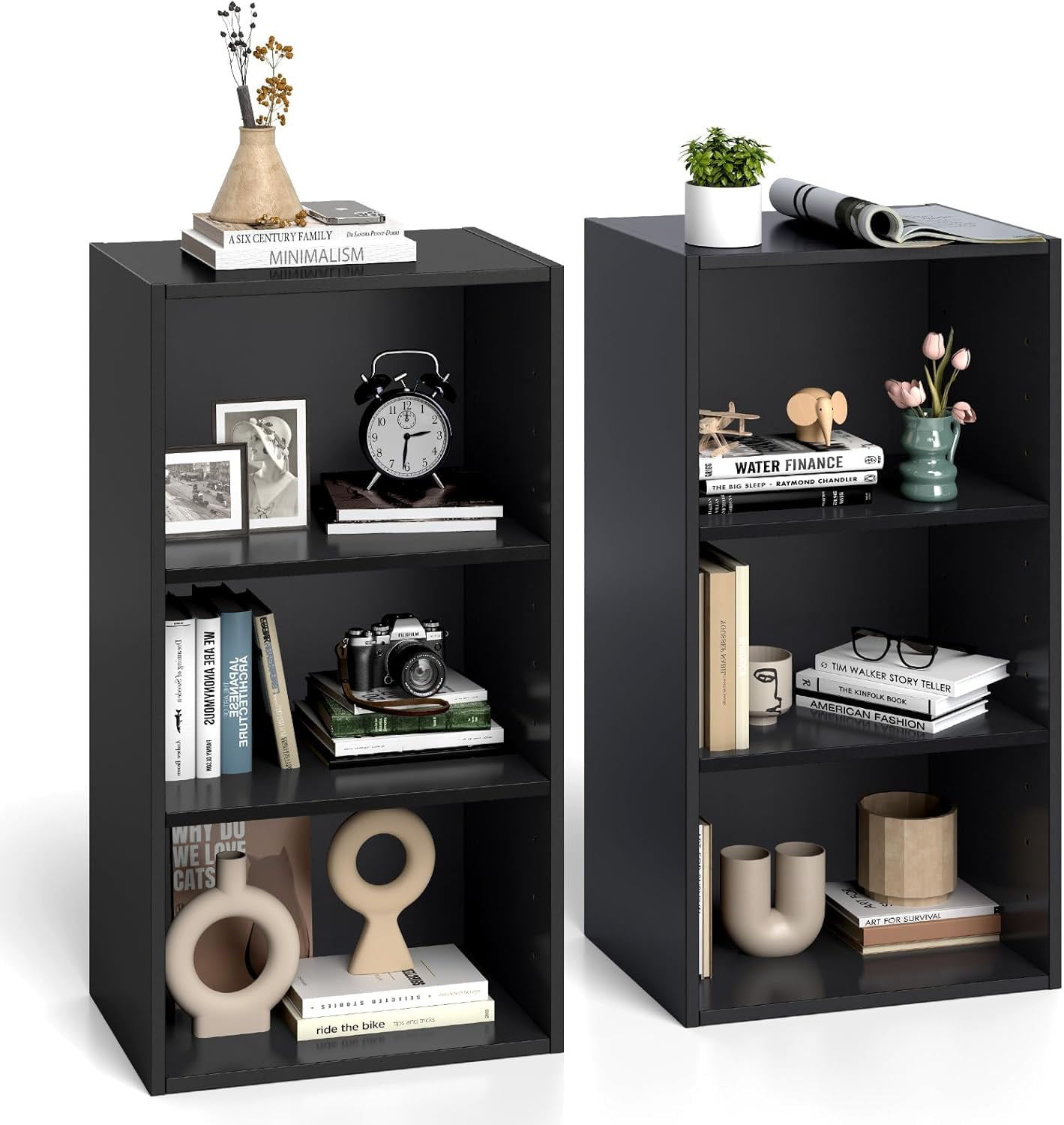 GOFLAME 3 Tier Small Open Bookshelf Set of 2, Short Bookcase with 2 ...