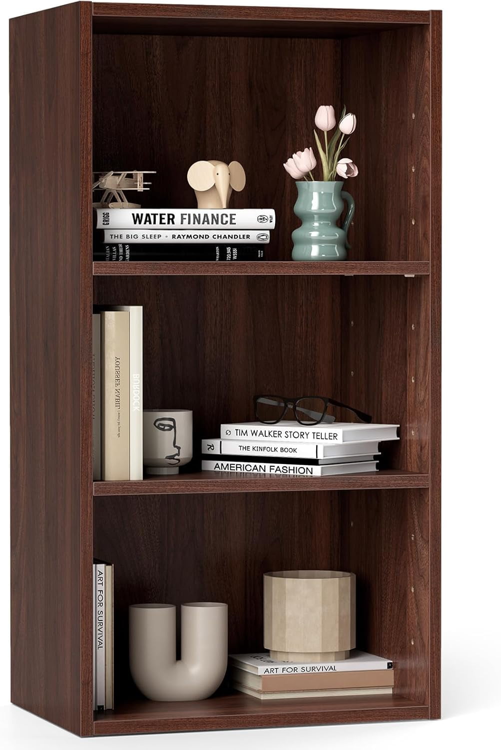 GOFLAME 3 Tier Small Open Bookshelf, Short Bookcase with 2 Adjustable ...