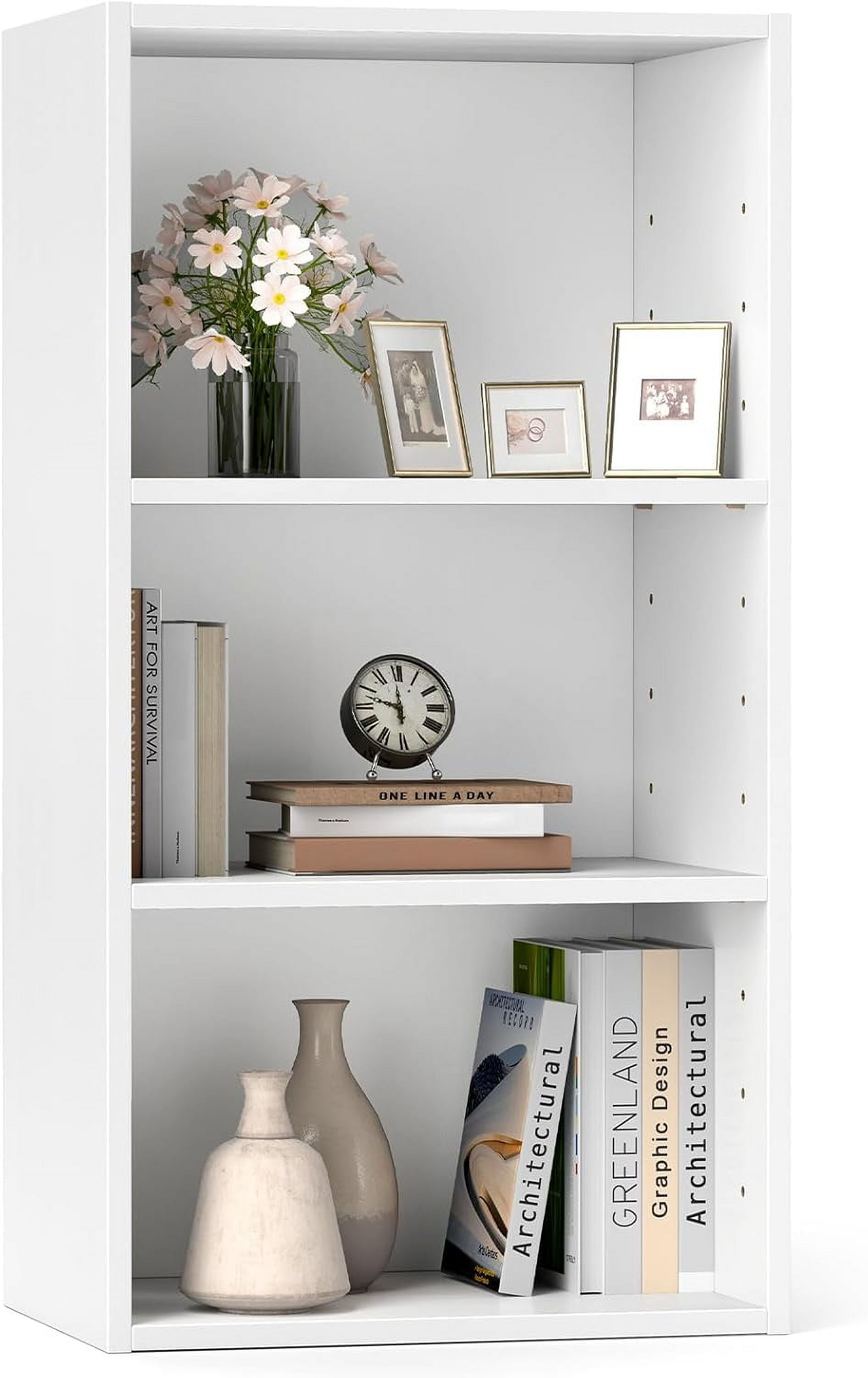 GOFLAME 3 Tier Small Open Bookshelf, Short Bookcase with 2 Adjustable ...
