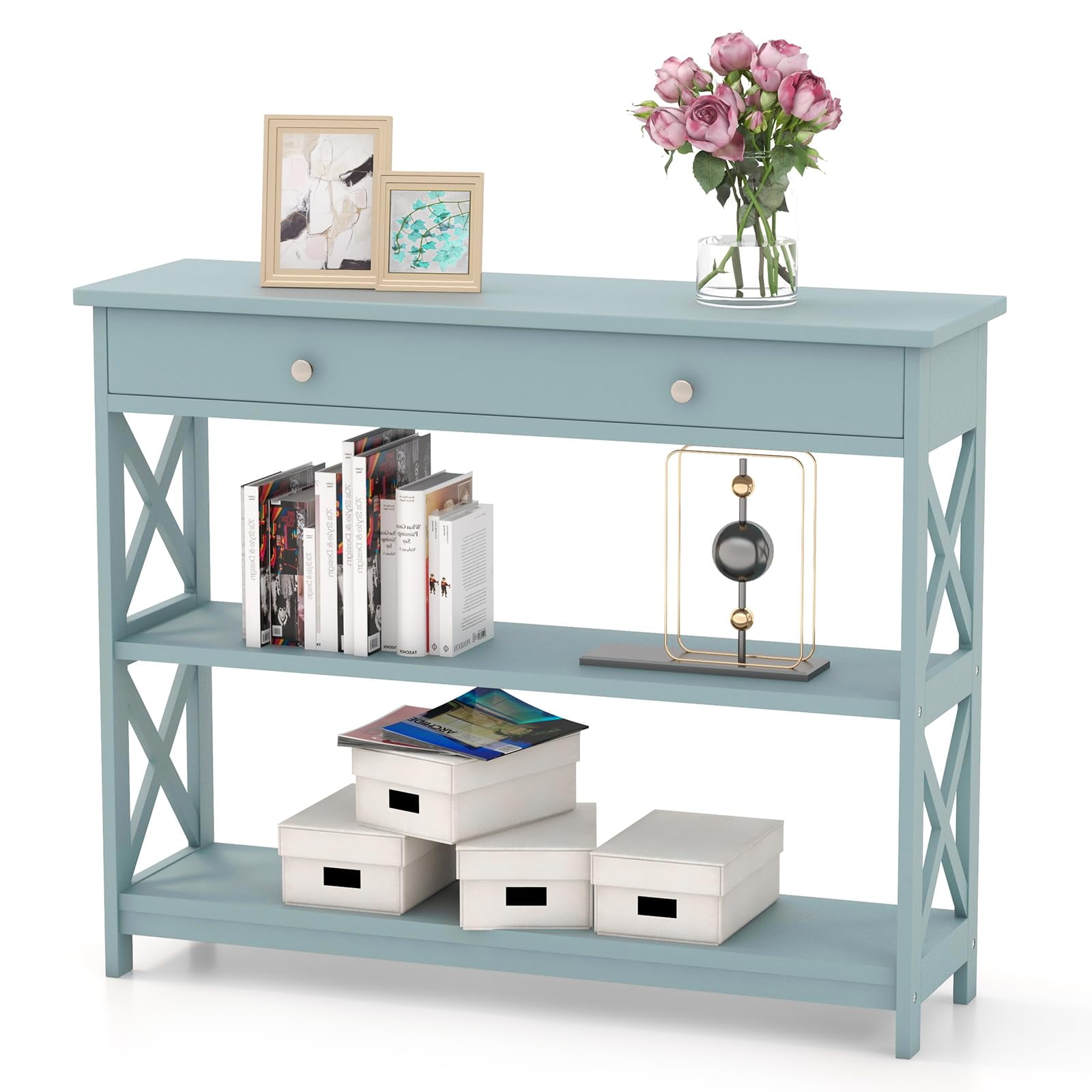 GOFLAME 3-Tier Sofa Tables, Long Narrow Console Table with Large Drawer ...