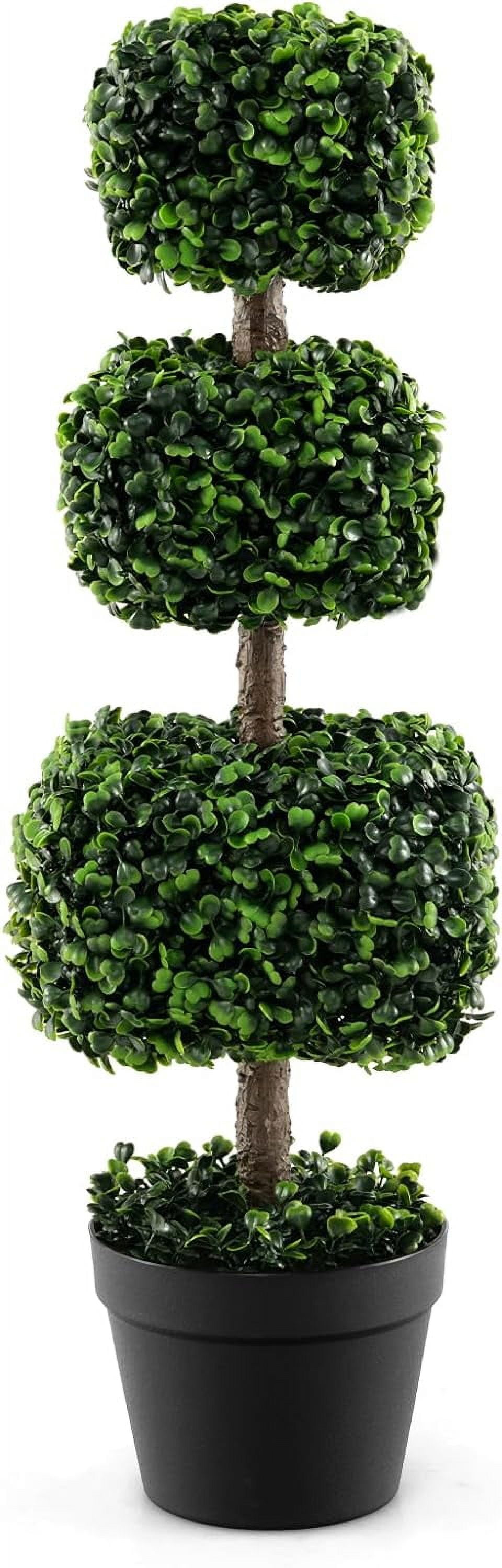 GOFLAME 35” Artificial Boxwood Topiary Tree, Faux Triple Square-Shaped ...