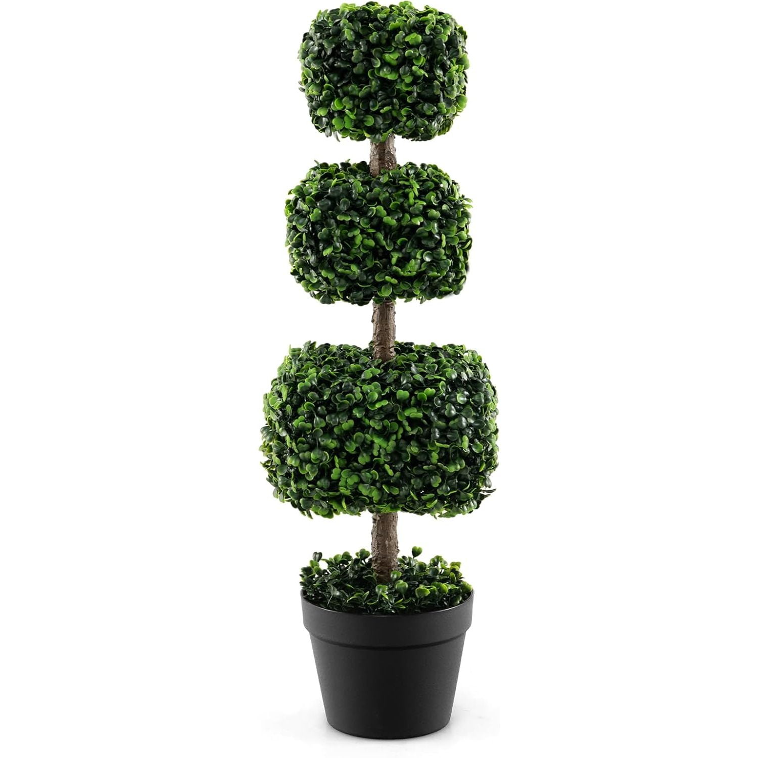 GOFLAME 35” Artificial Boxwood Topiary Tree, Faux Triple Square-Shaped ...