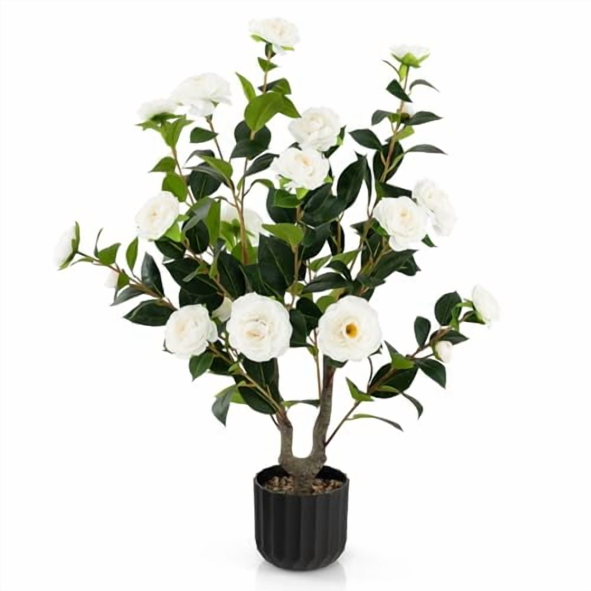 GOFLAME 38” Artificial Camellia Tree, Faux Camellia Plant in Pot with ...