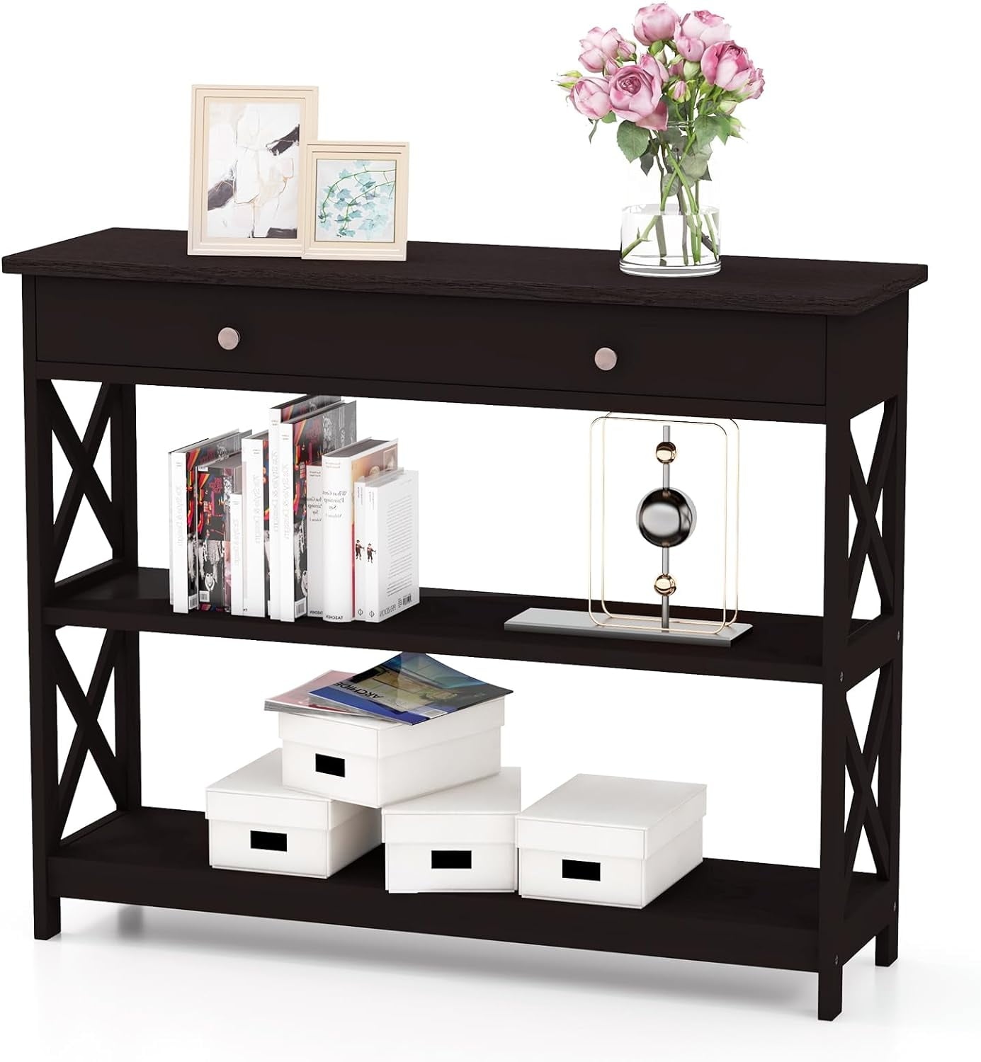 GOFLAME 39" Console Sofa Table with Drawers, 3-Tier Narrow Entry Table ...