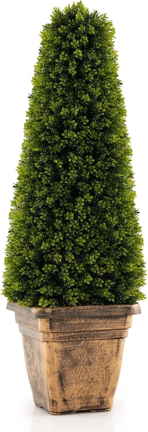 GOFLAME 3FT Artificial Boxwood Topiary Tree, Faux Boxwood Tree with ...