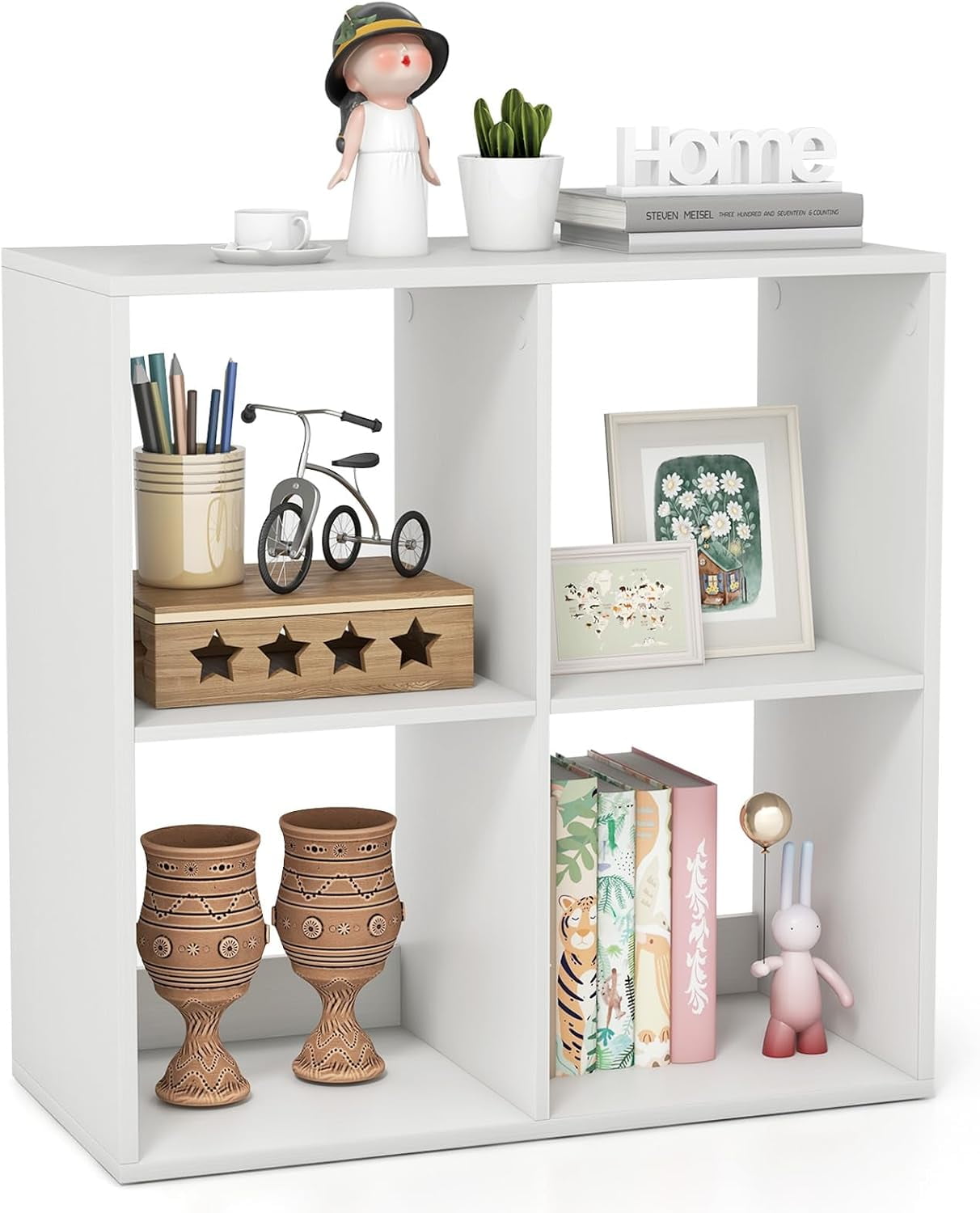 GOFLAME 4-Cube Bookcase, Bookshelf with Storage, Open Back, Bottom ...