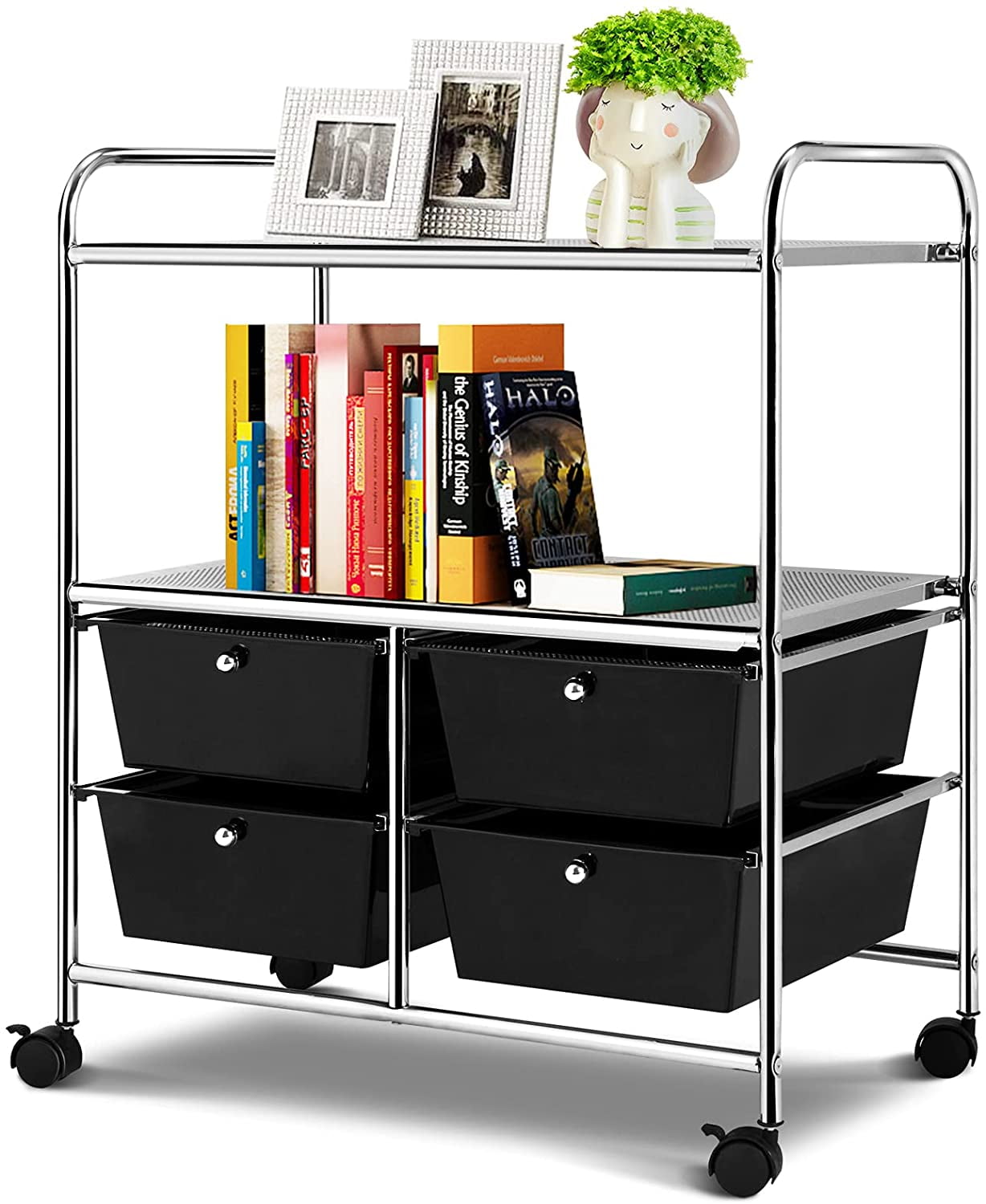 GOFLAME 4-Drawer Rolling Storage Cart with 2 Shelves, Mobile Utility ...