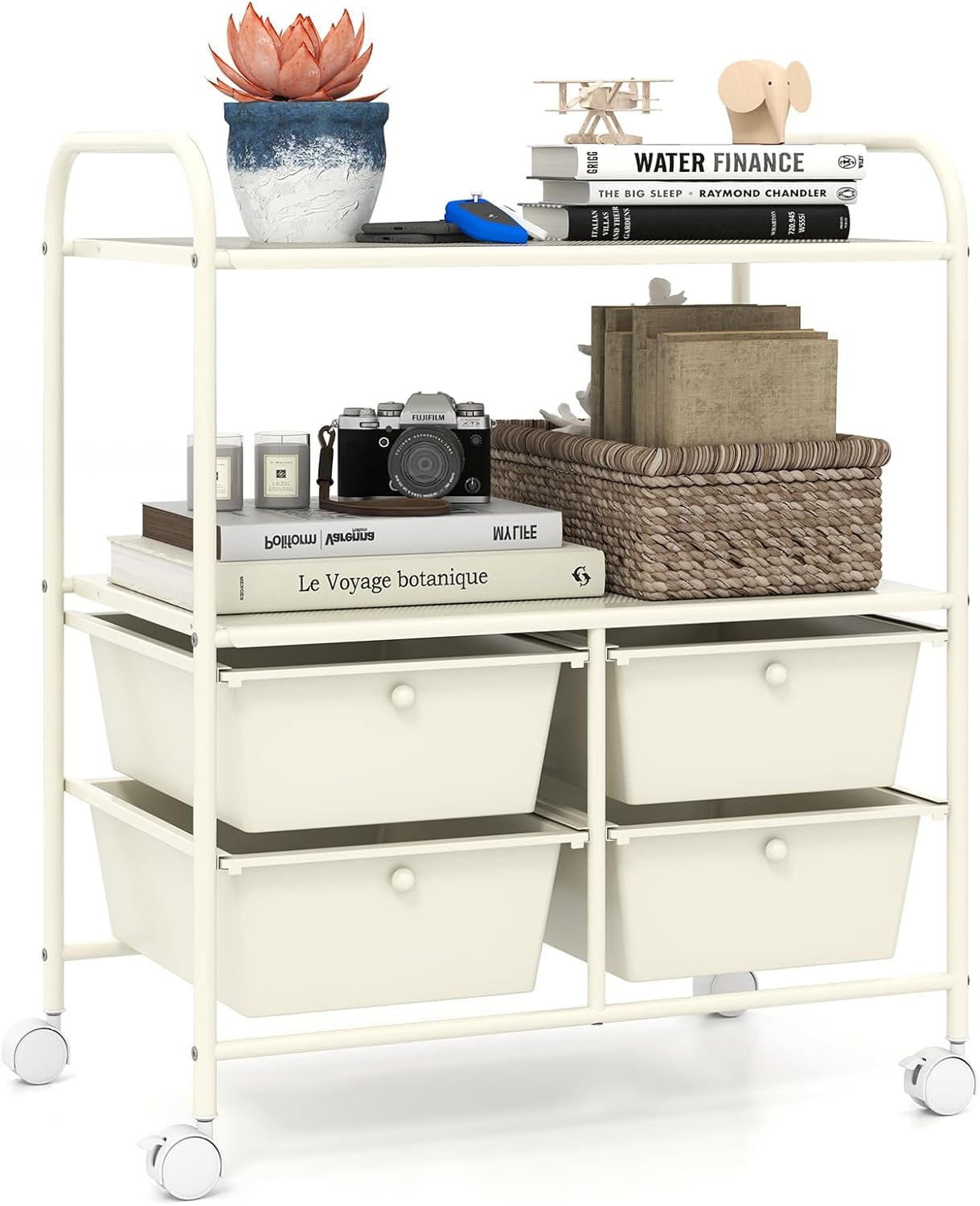 GOFLAME 4-Drawer Rolling Storage Cart with 2 Shelves, Mobile Utility ...