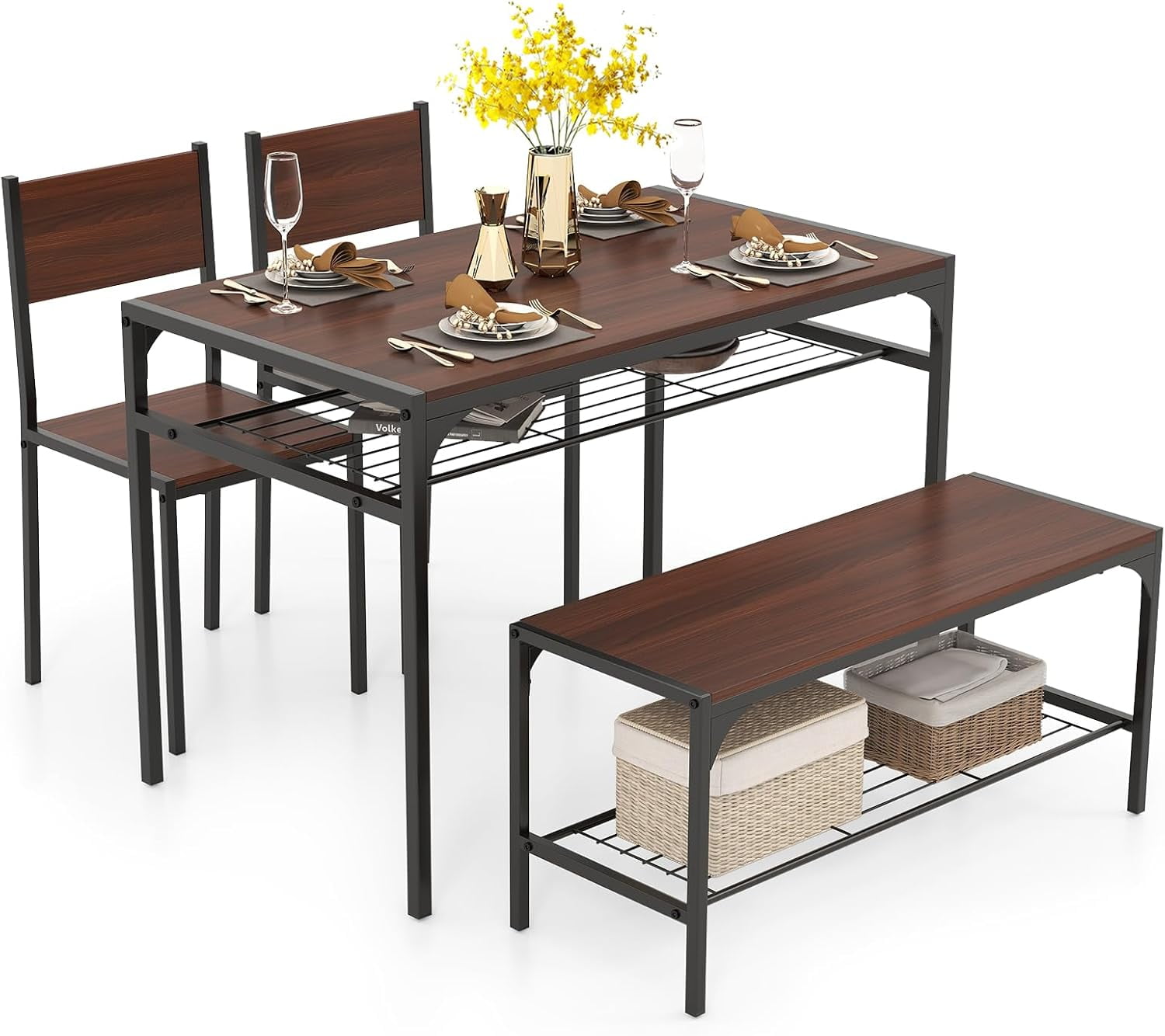 GOFLAME 4-Piece Dining Table Set for 4, Industrial Kitchen Table with 2 ...