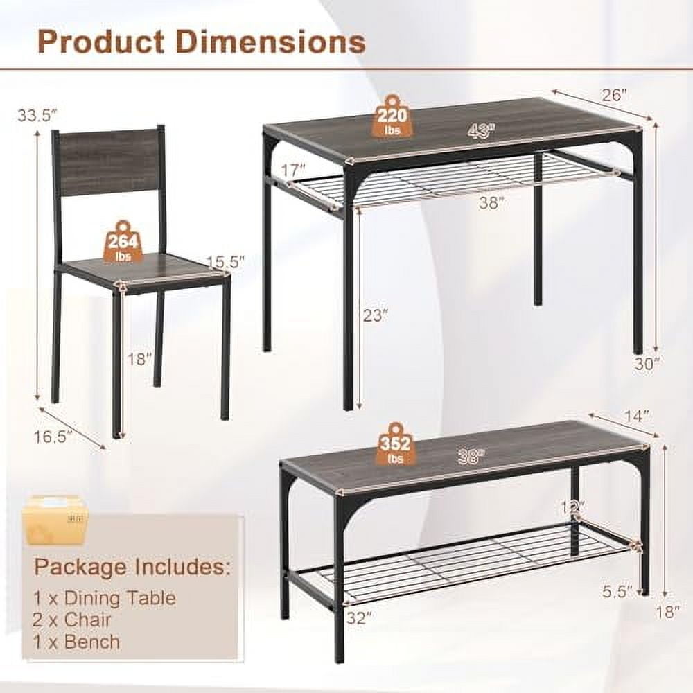 GOFLAME 4-Piece Dining Table Set for 4, Industrial Kitchen Table with 2 ...
