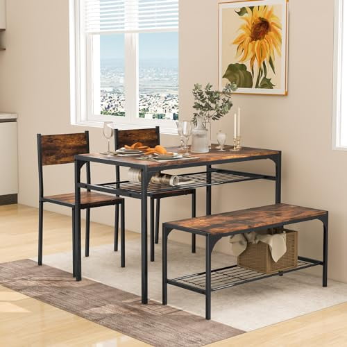 GOFLAME 4-Piece Dining Table Set for 4, Industrial Kitchen Table with 2 ...