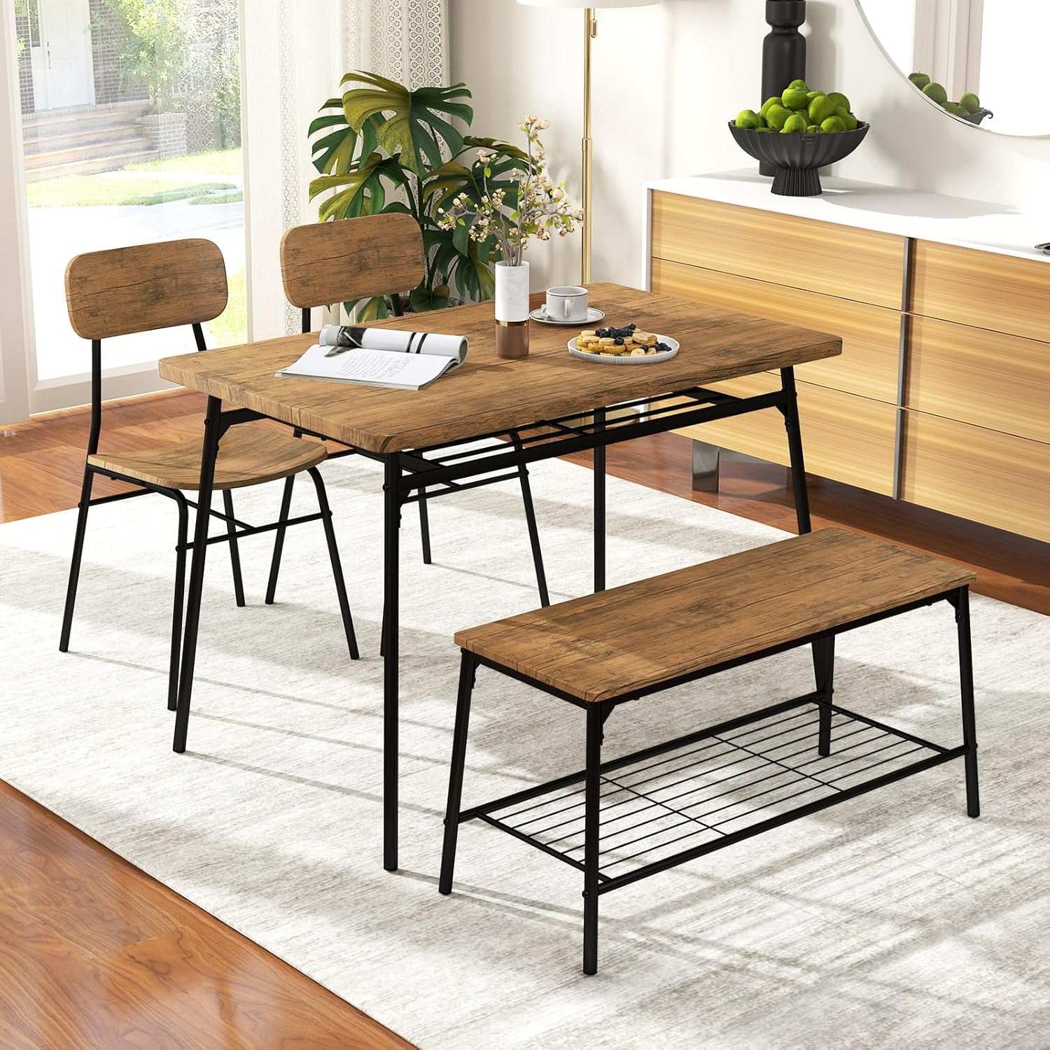 GOFLAME 4-Piece Dining Table Set for 4, Industrial Rectangular Kitchen ...