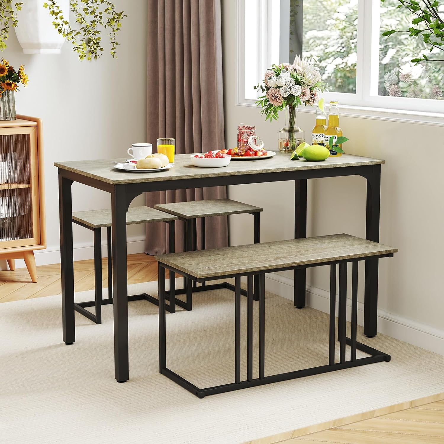 GOFLAME 4-Piece Dining Table Set for 4, Rectangular Wood Dining Table ...