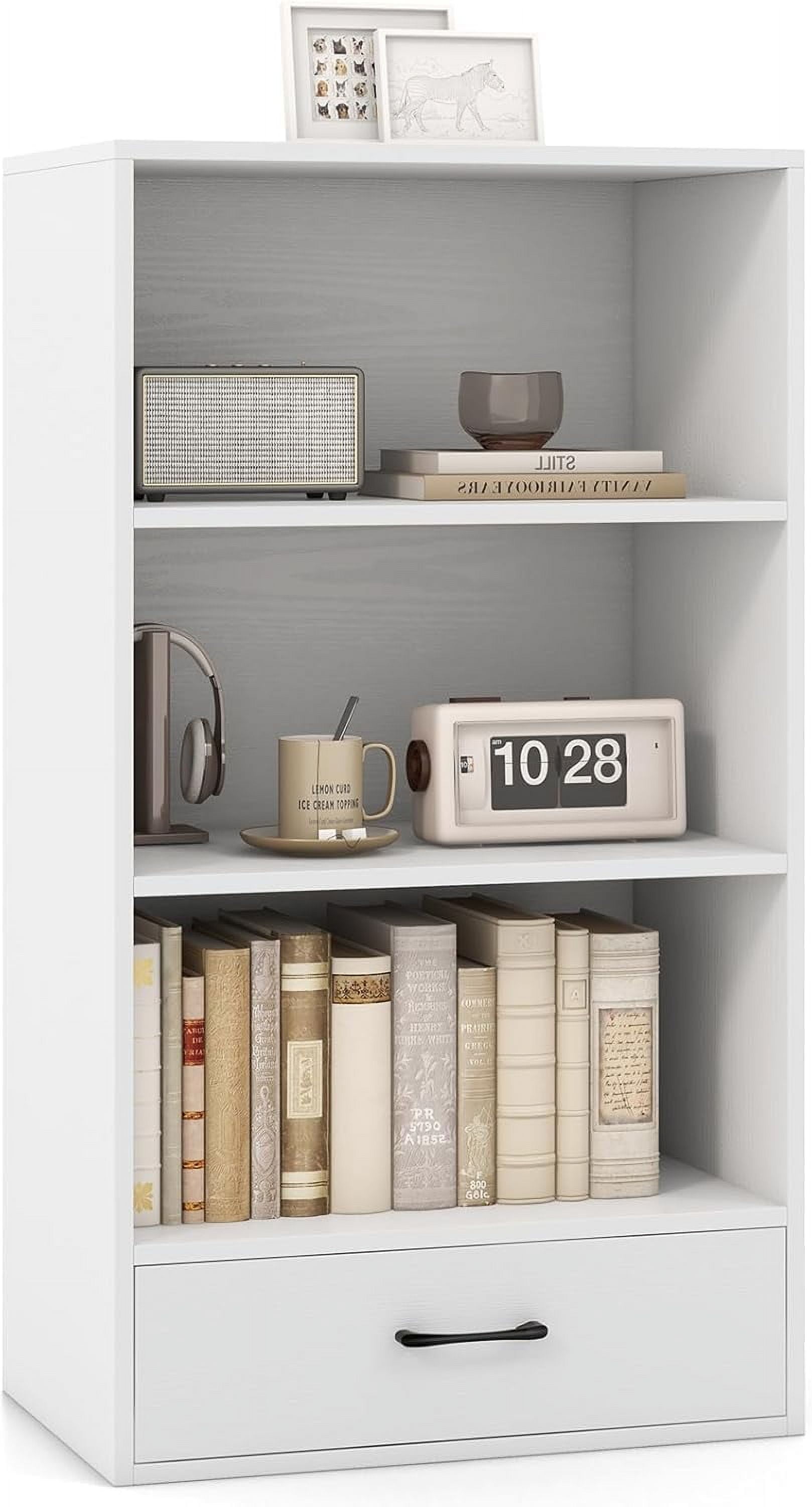 GOFLAME 4-Tier Bookcase with Storage Drawer, Modern Tall Bookshelf with ...