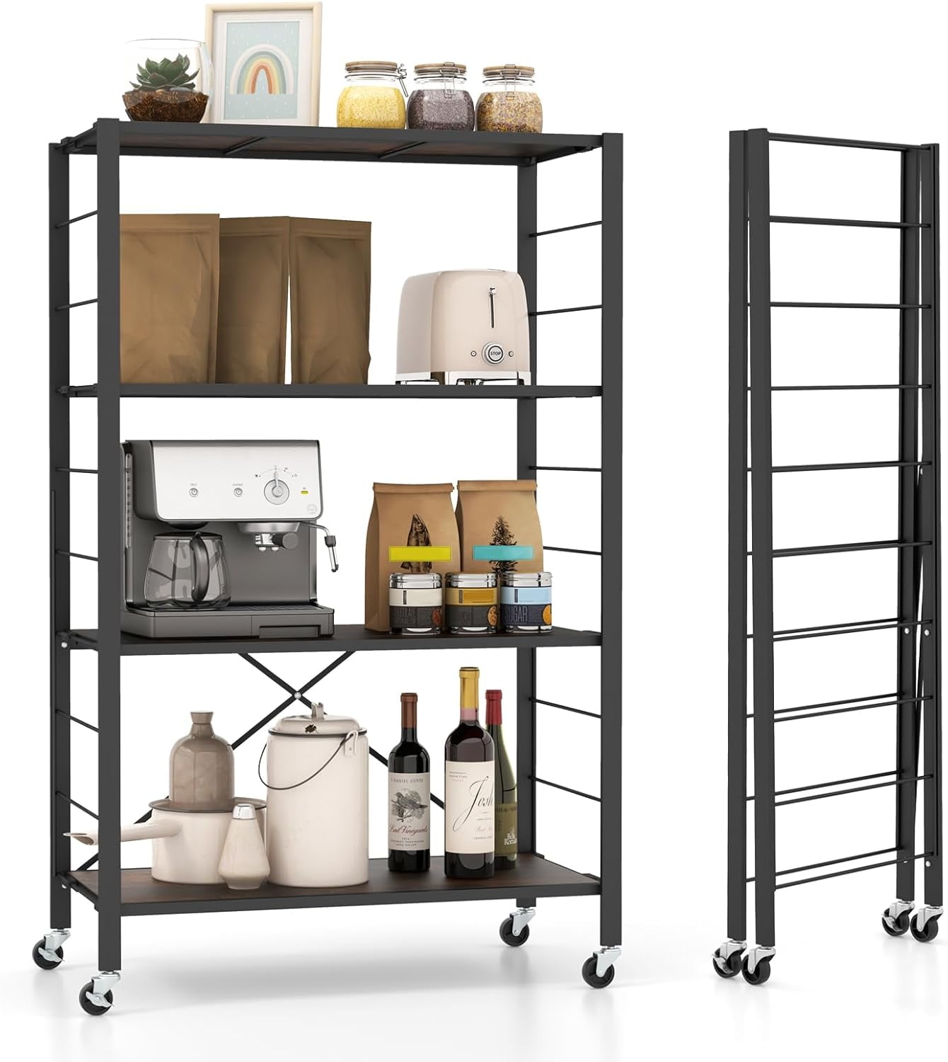 GOFLAME 4-Tier Folding Bookshelf, Freestanding DIY Shelving Unit with ...