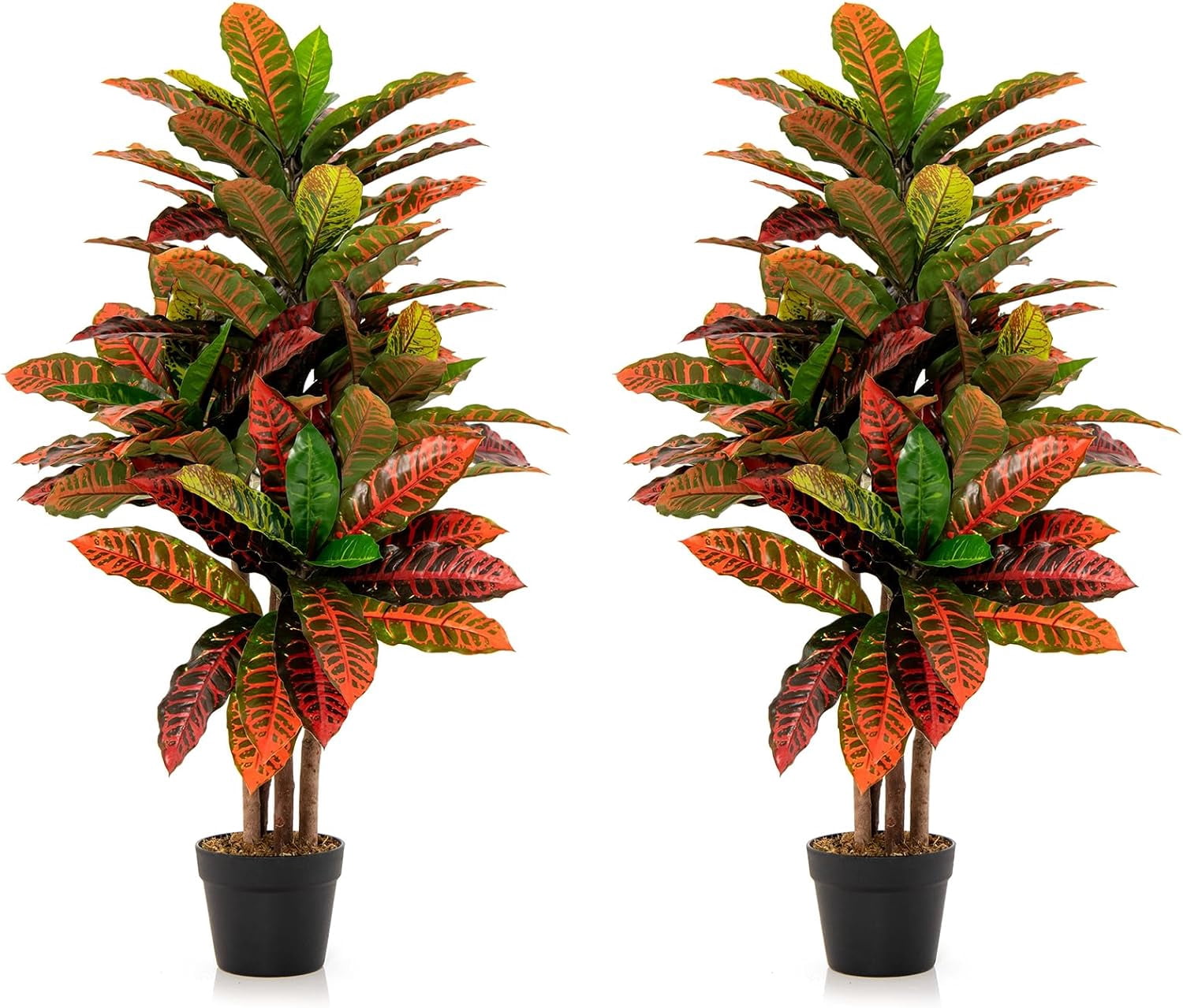 GOFLAME 40” Artificial Croton Plant 2 Packs, Greenery Potted Plant with ...