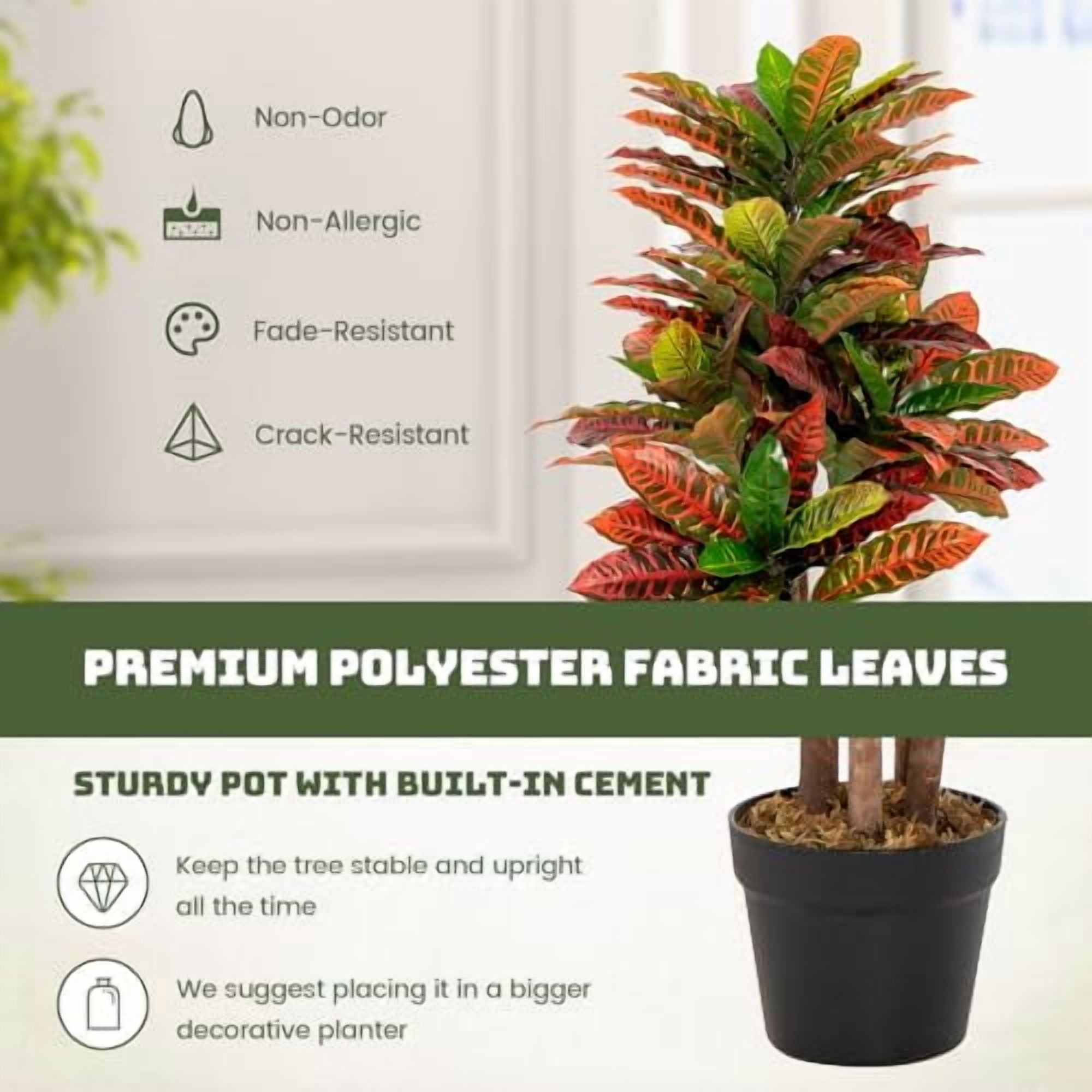 GOFLAME 40” Artificial Croton Plant, Greenery Potted Plant with ...