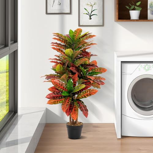 GOFLAME 40” Artificial Croton Plant, Greenery Potted Plant with ...