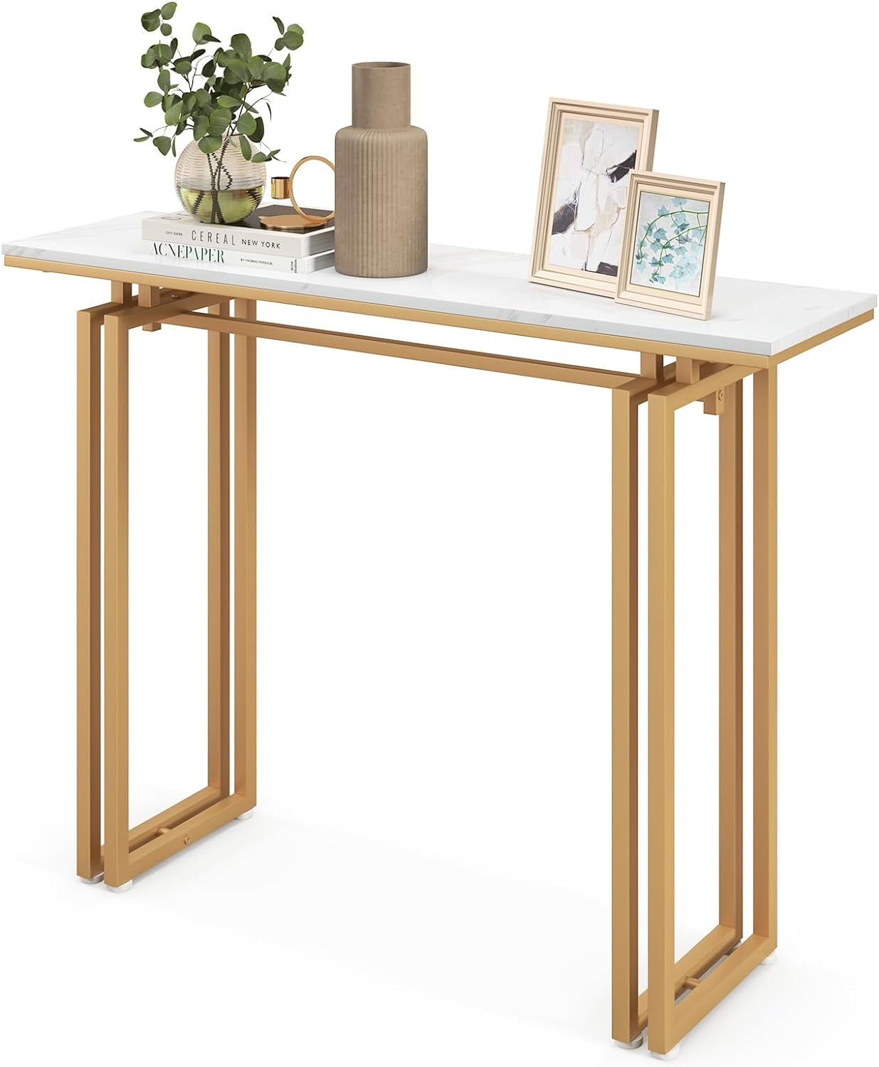 GOFLAME 43.5” Console Table, Modern Entryway Table with Faux Marble Top ...