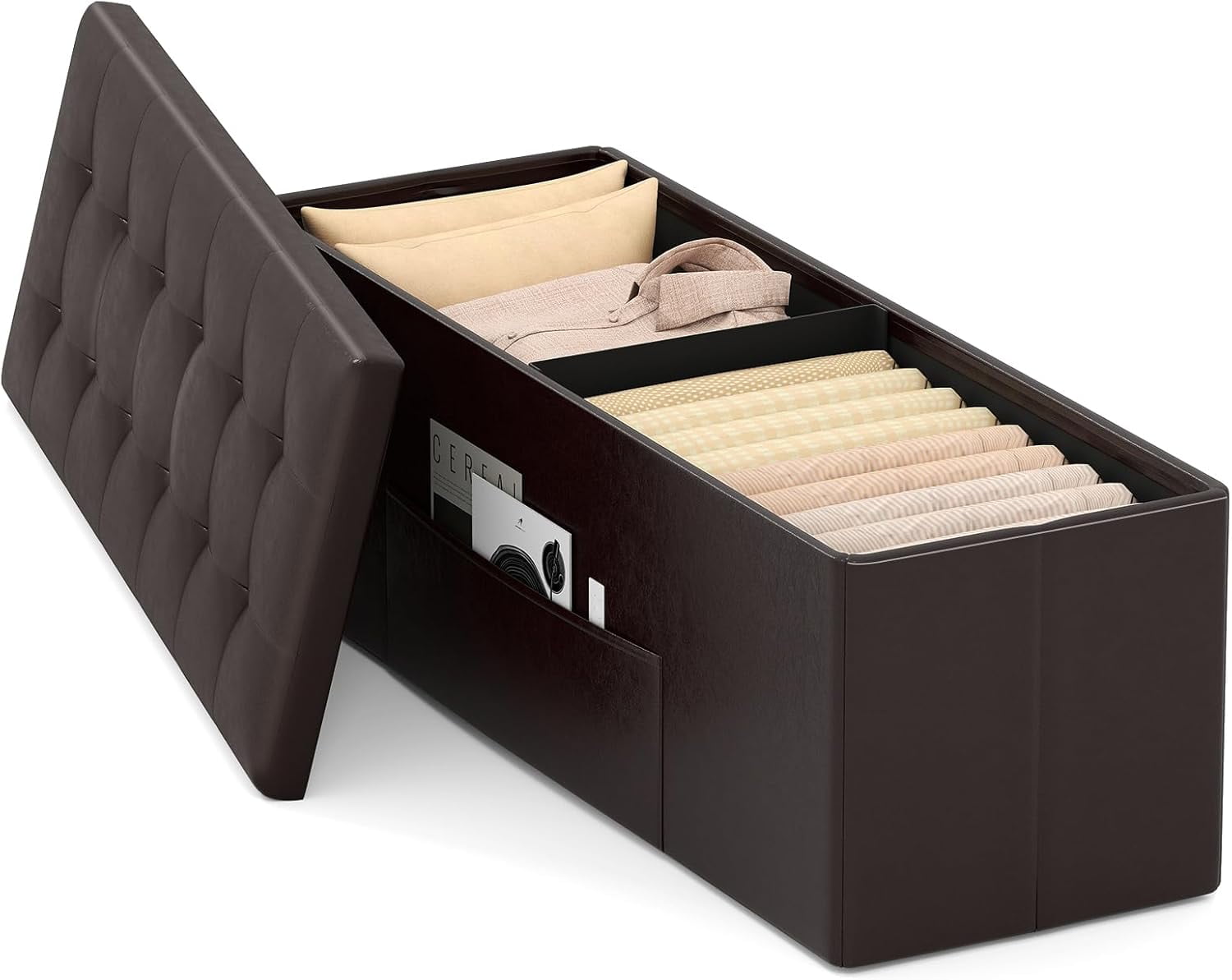GOFLAME 43 Inches Folding Storage Ottoman Bench, PU Leather End of Bed ...