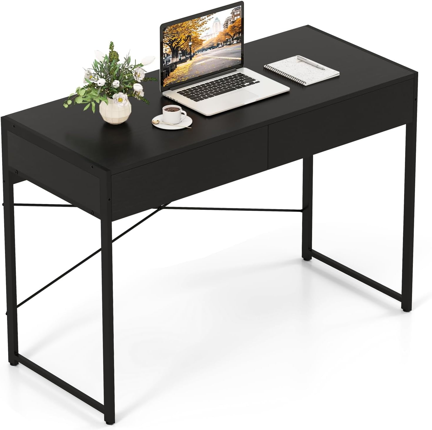 GOFLAME 44 inch Computer Desk with 2 Storage Drawers, Home Office Desk ...