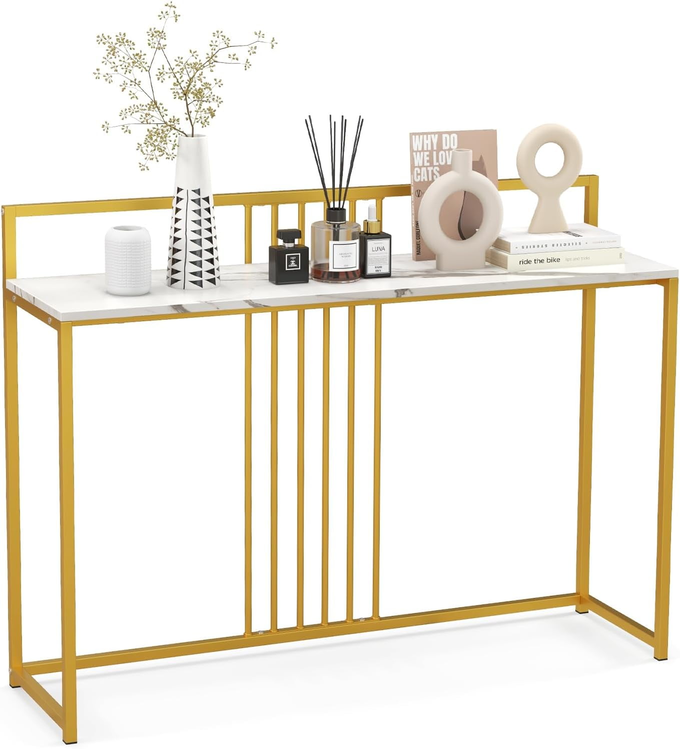 GOFLAME 47” Modern Console Table, Faux Marble Top Entryway Table with ...