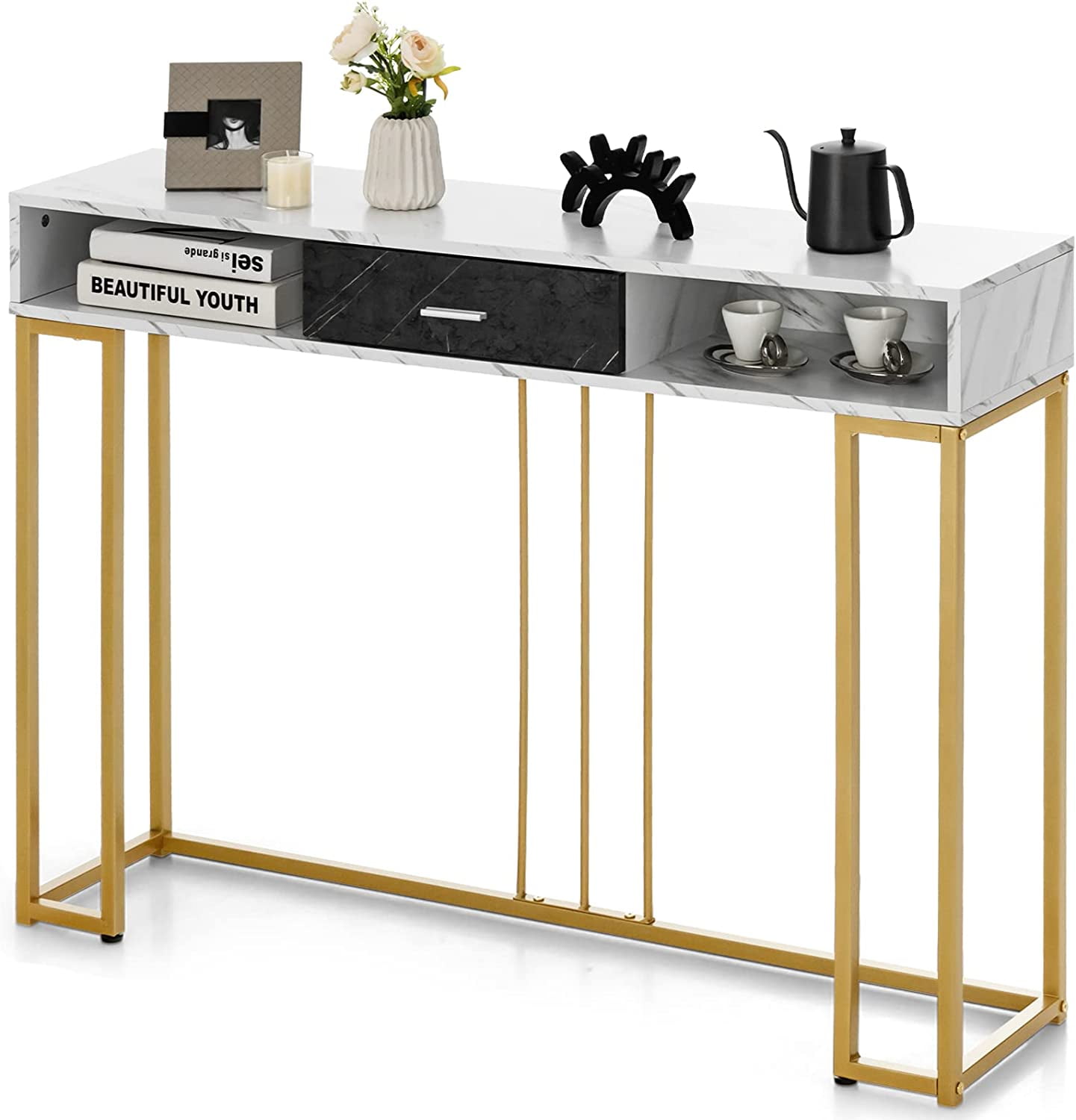 GOFLAME 48” Narrow Console Table, Modern Chic Entryway Table with Faux ...