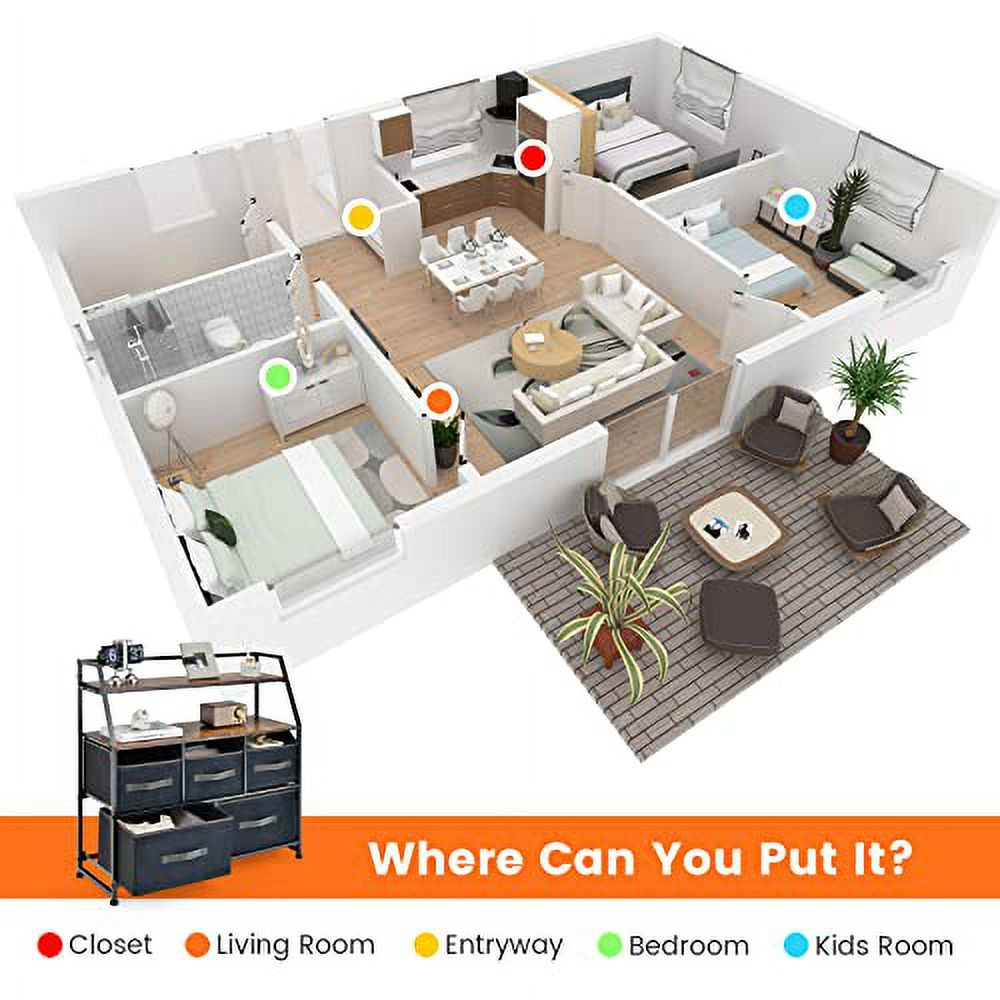 GOFLAME 5 Drawer Dresser with Shelves, Freestanding Fabric Dresser ...