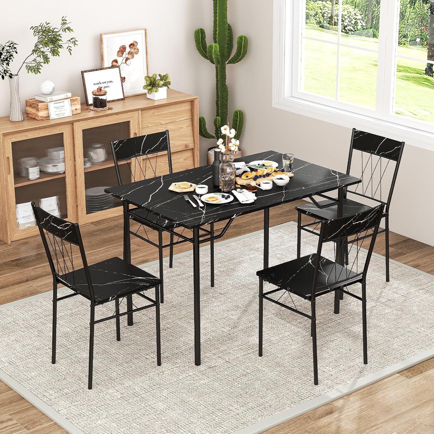 GOFLAME 5-Piece Dining Table Set for 4, Modern Kitchen Table and 4 ...
