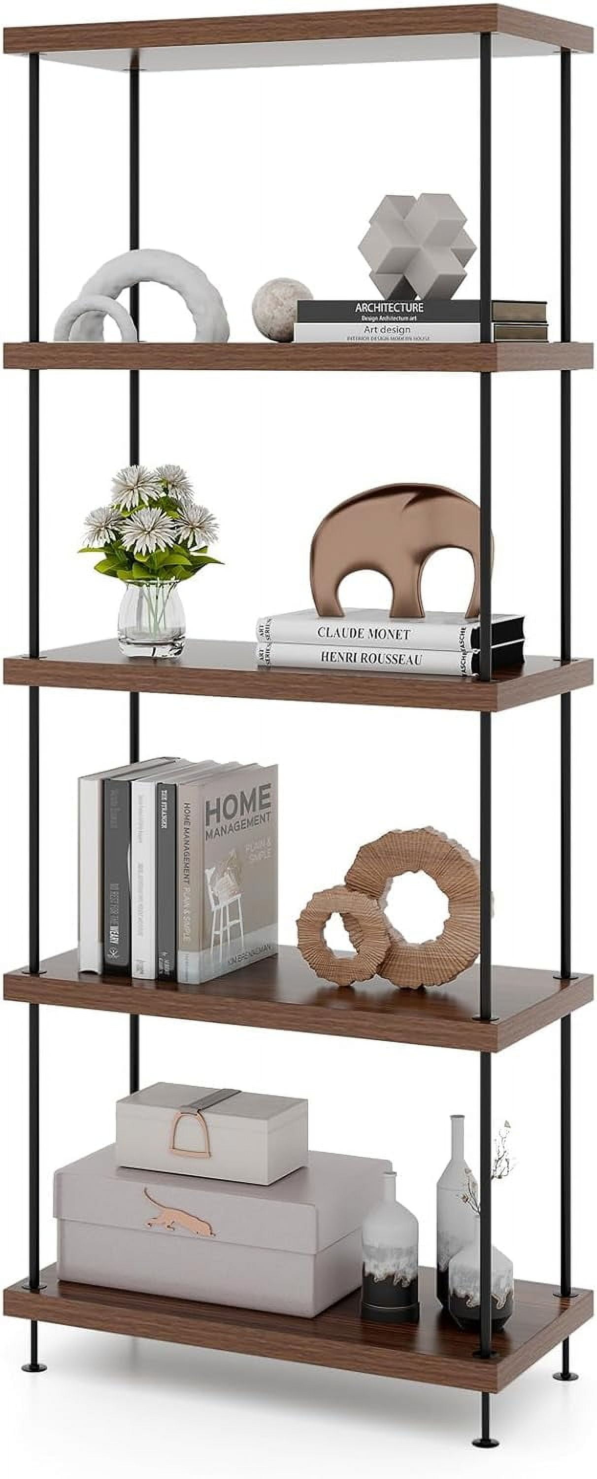 GOFLAME 5-Tier Bookshelf, Freestanding Bookcase Shelf with Metal Frame ...