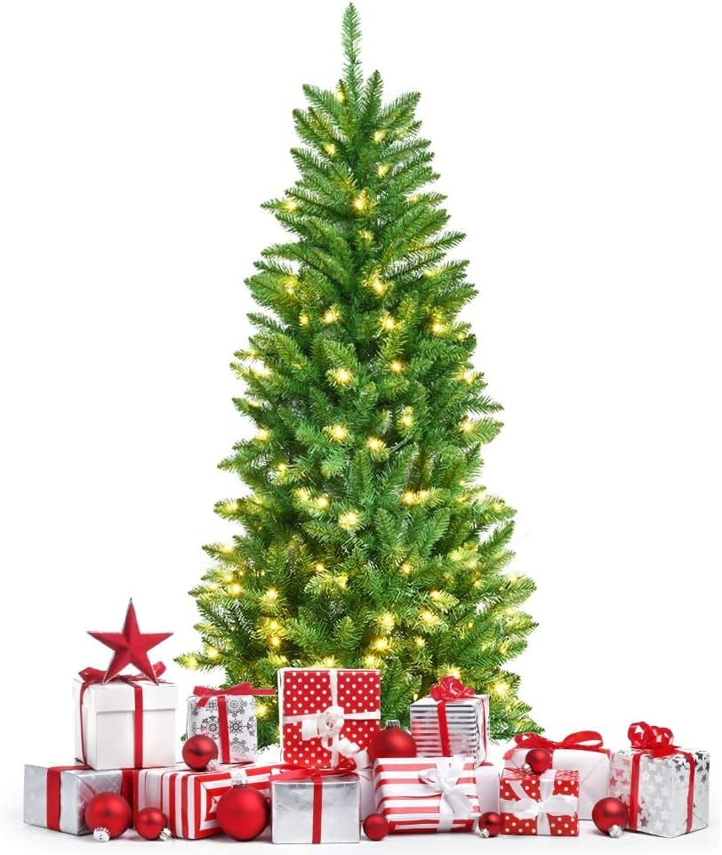 GOFLAME 5 ft Pre-lit Artificial Fir Christmas Tree, Hinged with 150 ...