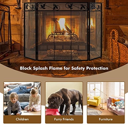 GOFLAME 50 x 30 Inch Folding Fireplace Screen, 3-Panel Heat-Resistant ...